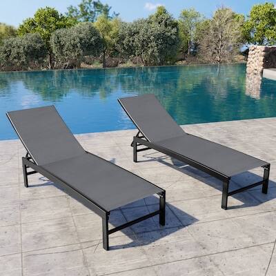 Crestlive Products Set of 2 Black Metal Frame Adjustbale Chaise Lounge ...