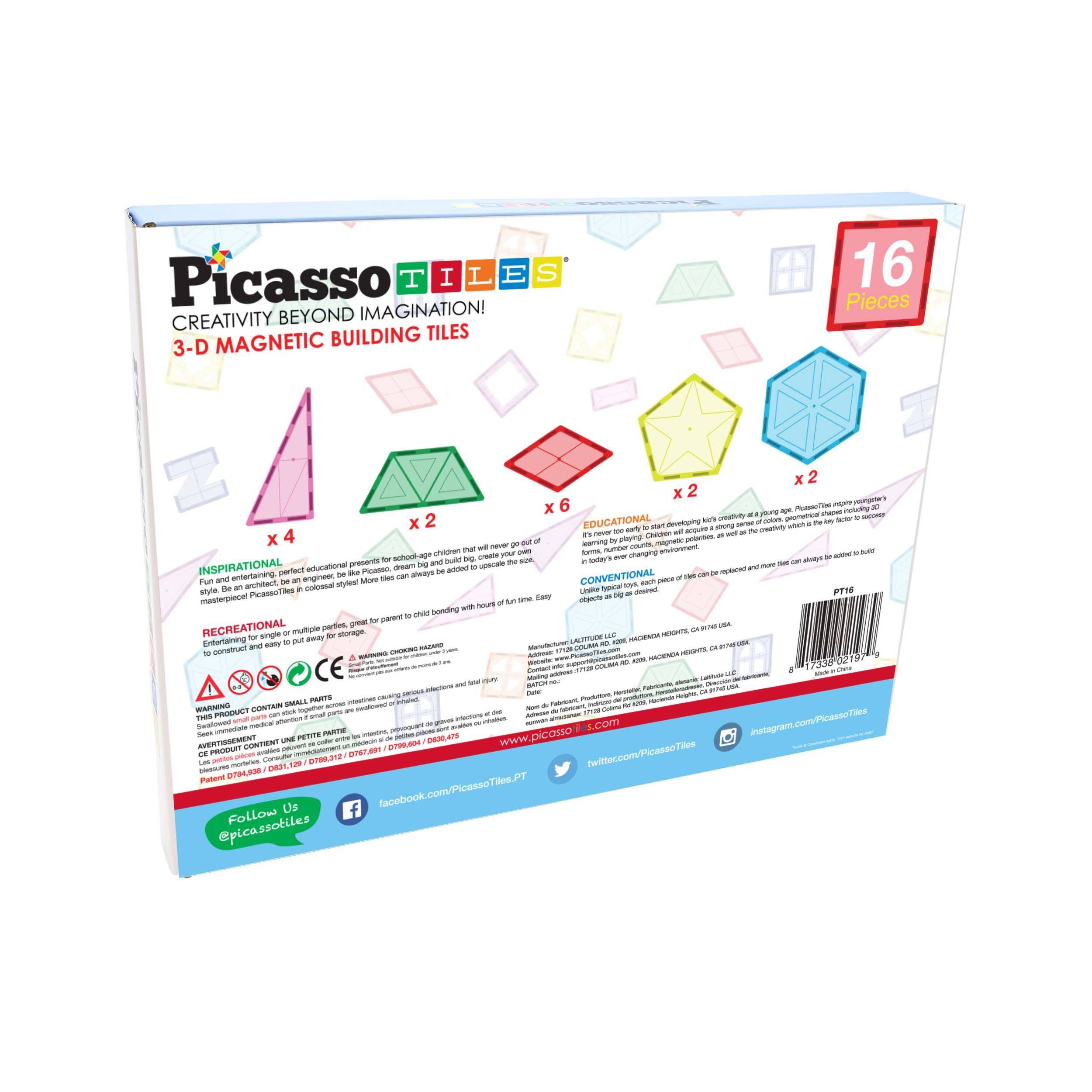 PicassoTiles PICASSO TILES 16 PC Magnetic Tiles, Magnetic Building ...