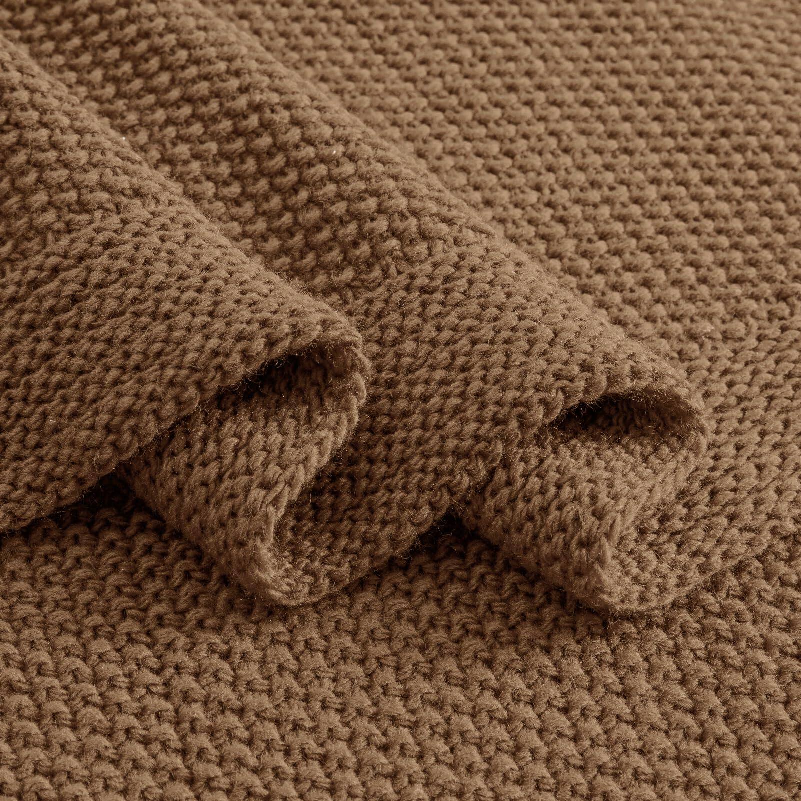 Pacoar Cade Caramel Brown Throw Blanket For Couch Soft Cozy Cable Knit ...