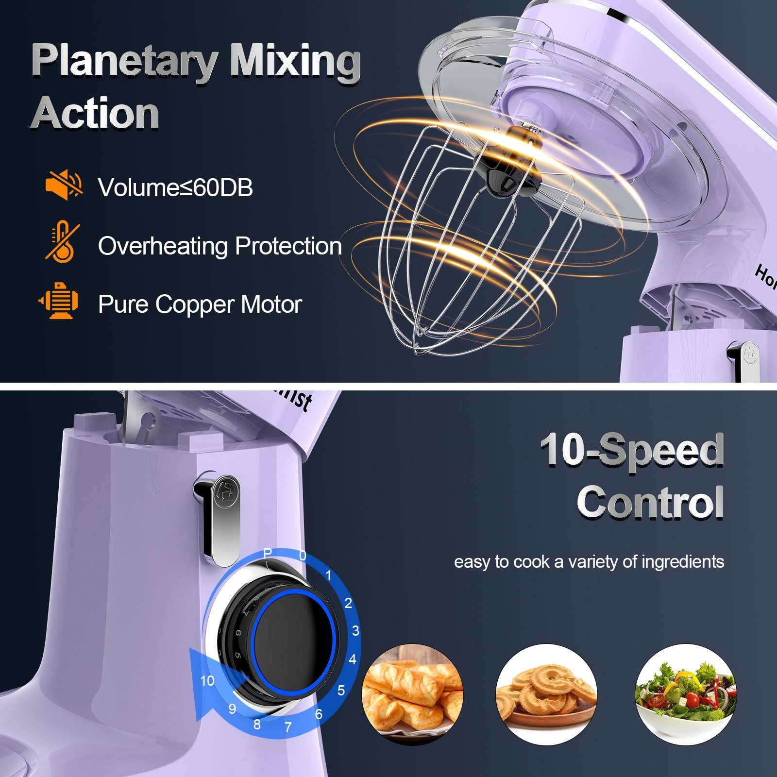 Honinst 6.5 qt. 3 In 1 Electric Stand Mixer with 10 Speed, 3D Mixing ...