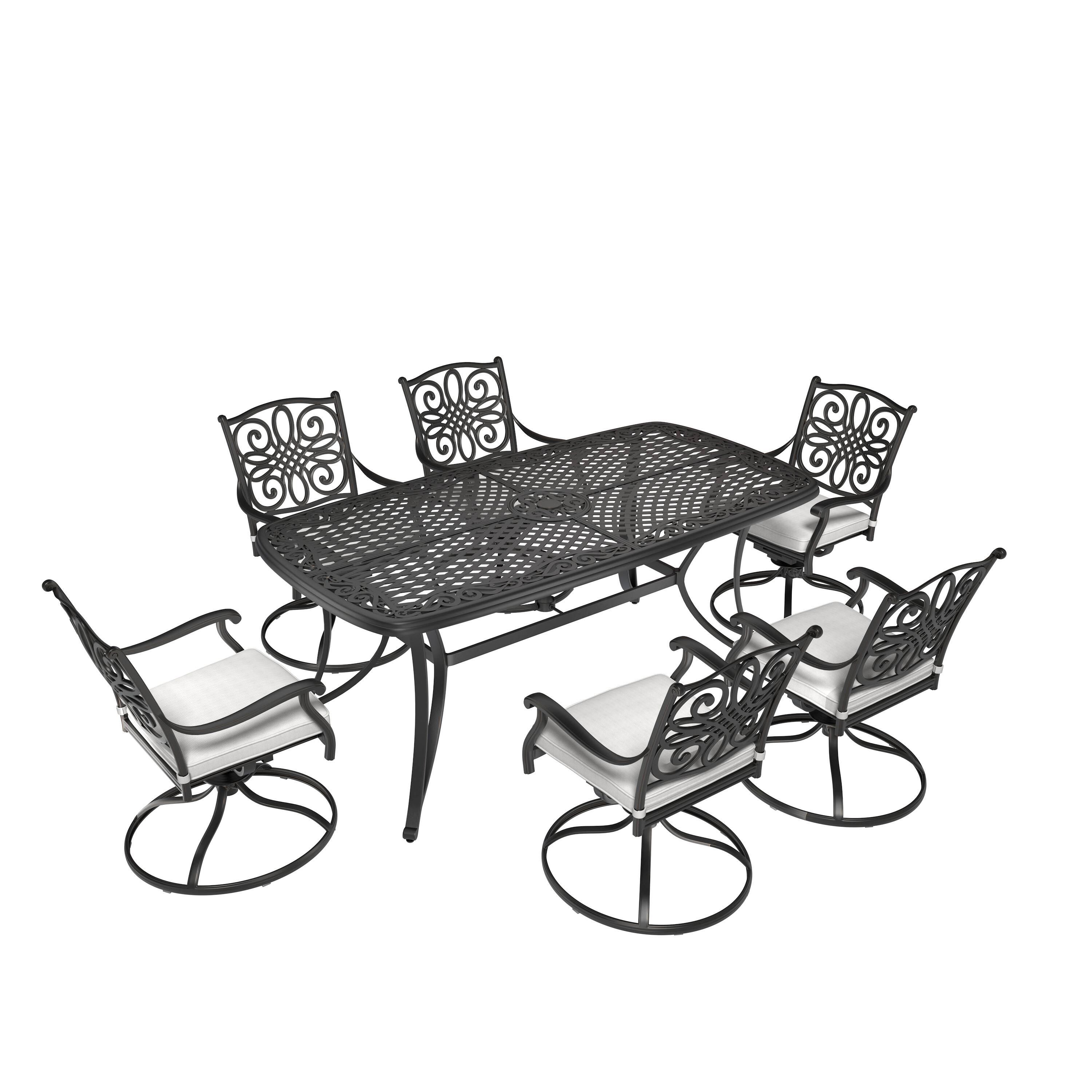 Mondawe 7 Piece Cast Aluminum Dining Set with Round Tile Top Table and ...