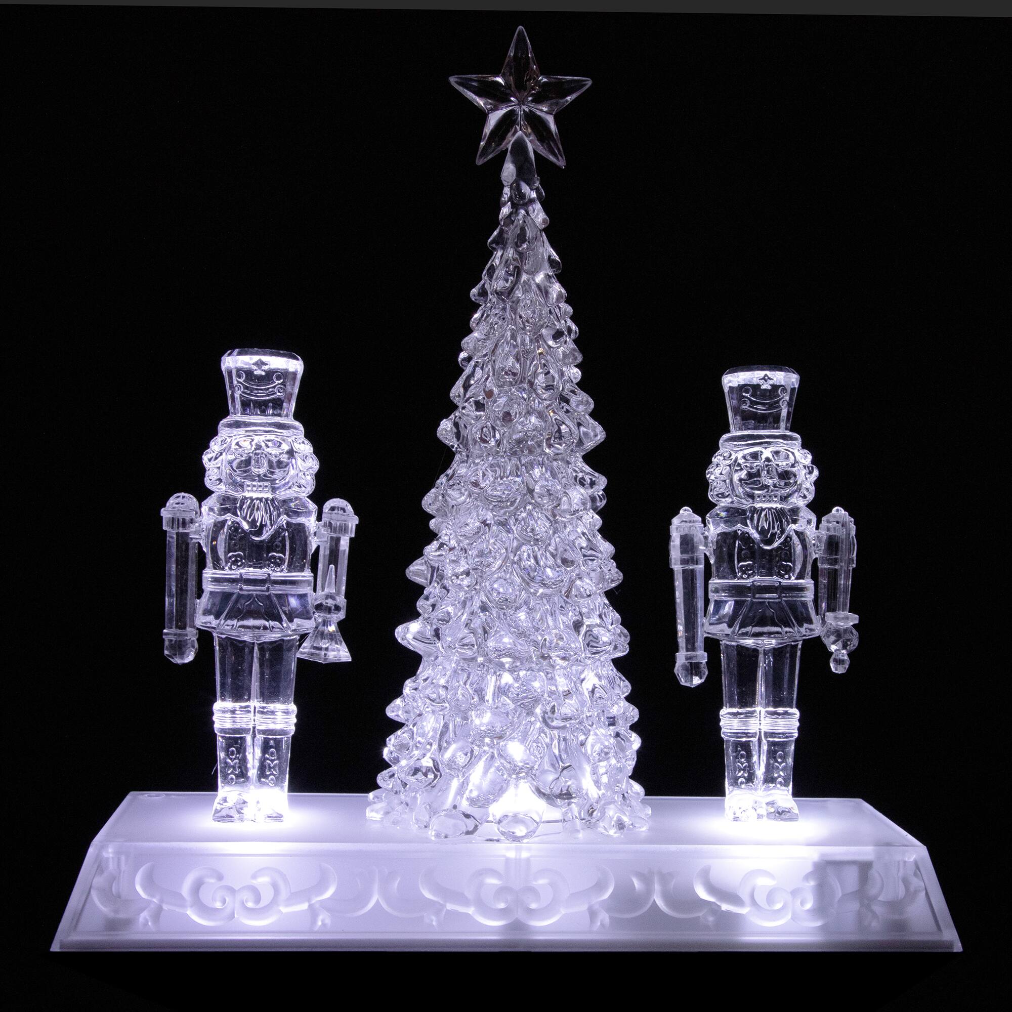 Northlight LED Lighted Icy Crystal Nutcracker and Christmas Tree Decoration 9" White Lights ...