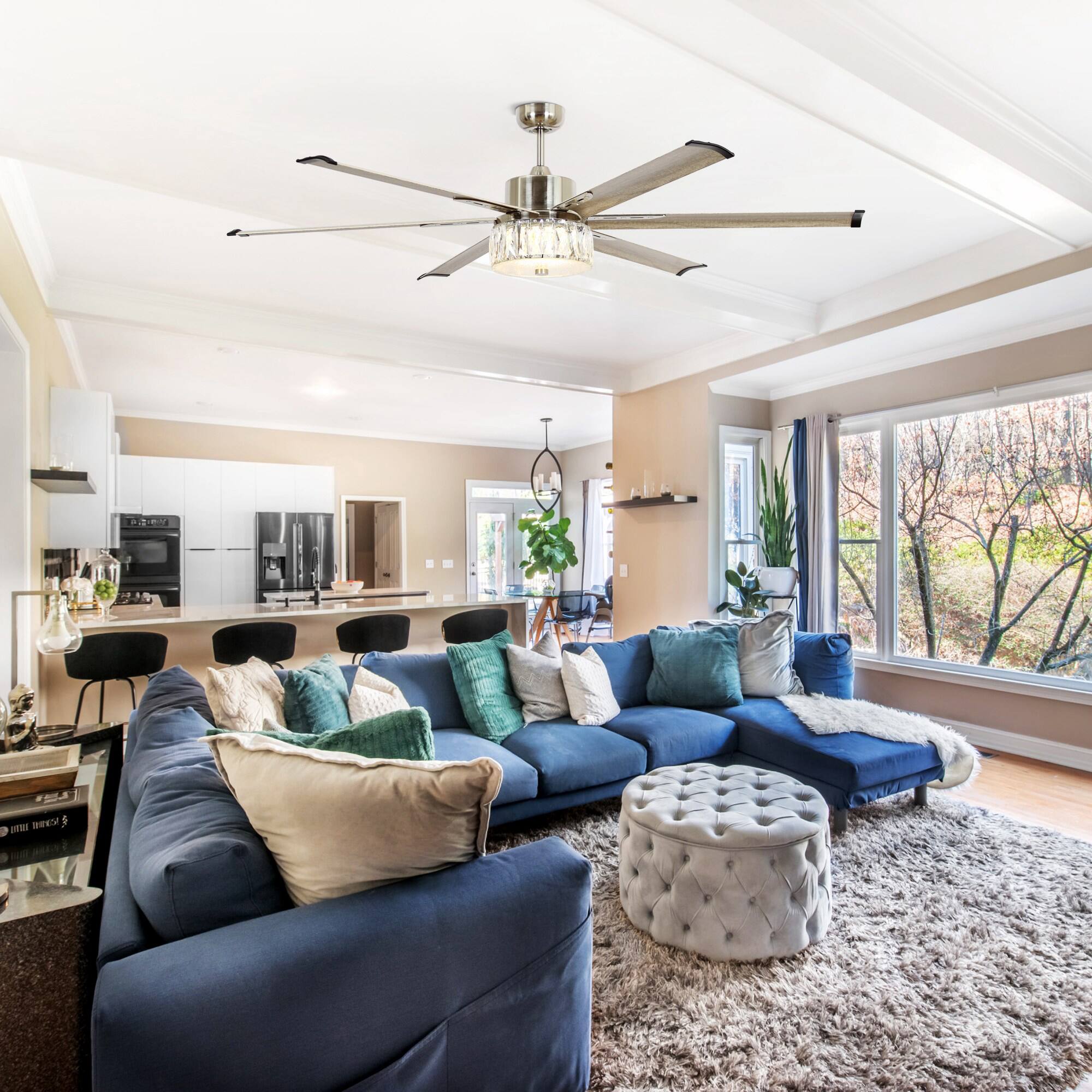 Parrot Uncle 65" Modern Silver LED Ceiling Fan with Remote Control and ...