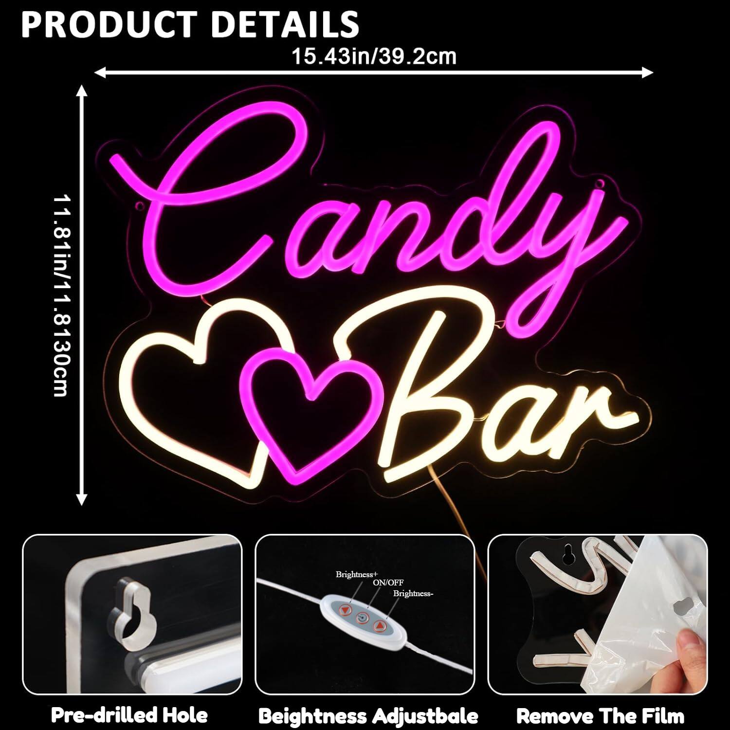 Auledio Candy Bar Neon Sign for Wall Decor, 15.4" x 11.8" Led Signs for ...
