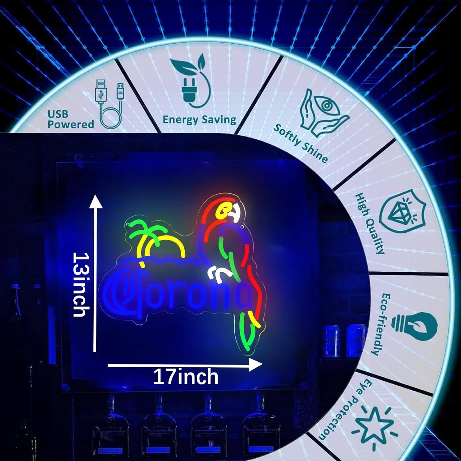Auledio Coron Neon Sign Parrot Neon Lights for Bar Decor, Palm Tree ...