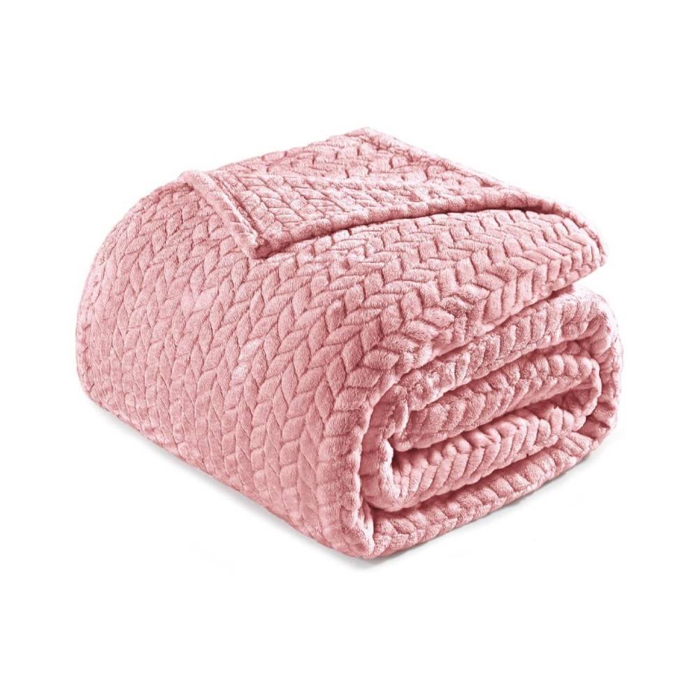 Fabibe Jacquard Flannel Cozy Blanket Dusty Pink FB-BL316 - Best Buy