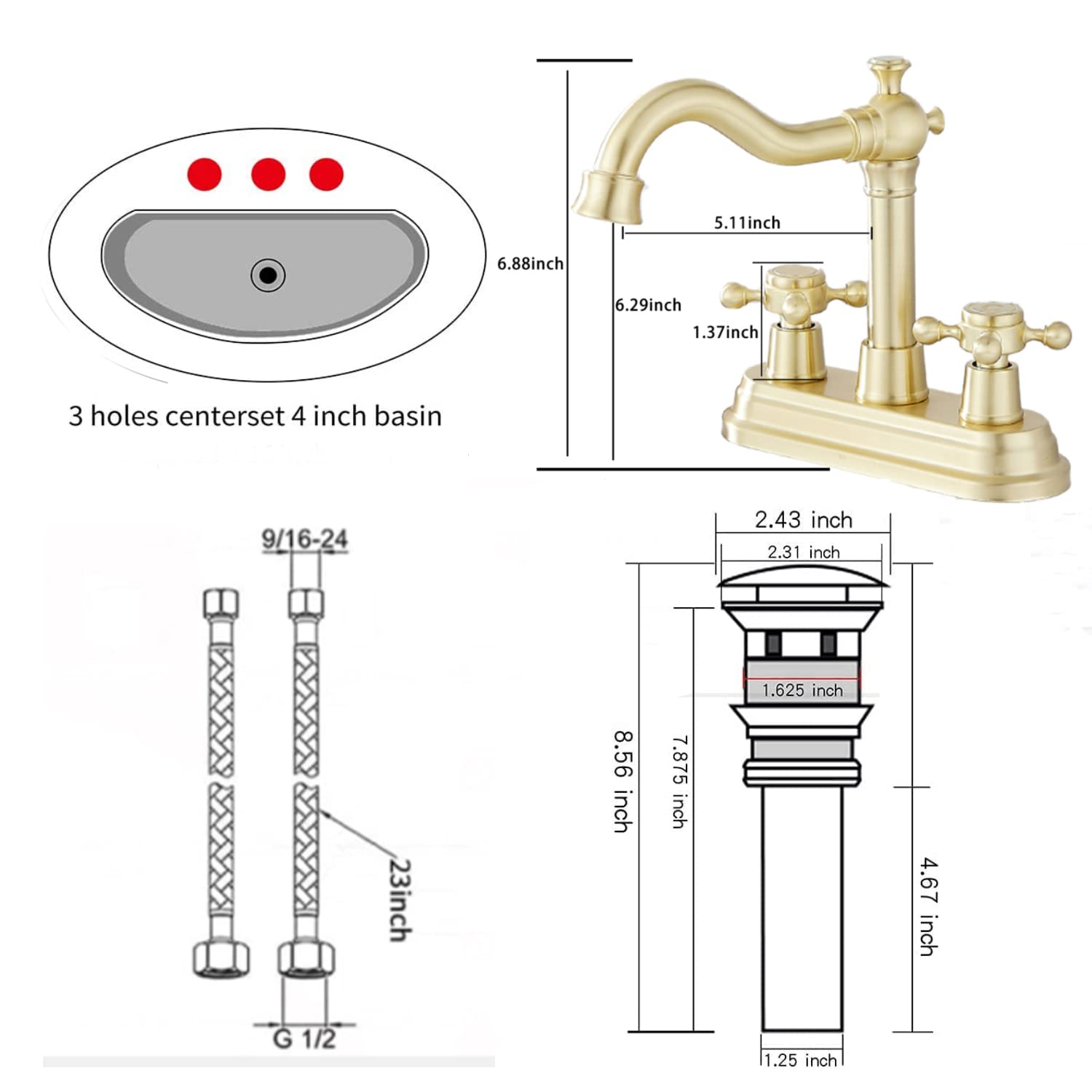 Paradigms Interiors Bathroom Faucet Brushed 2 Handles es Centerset ...