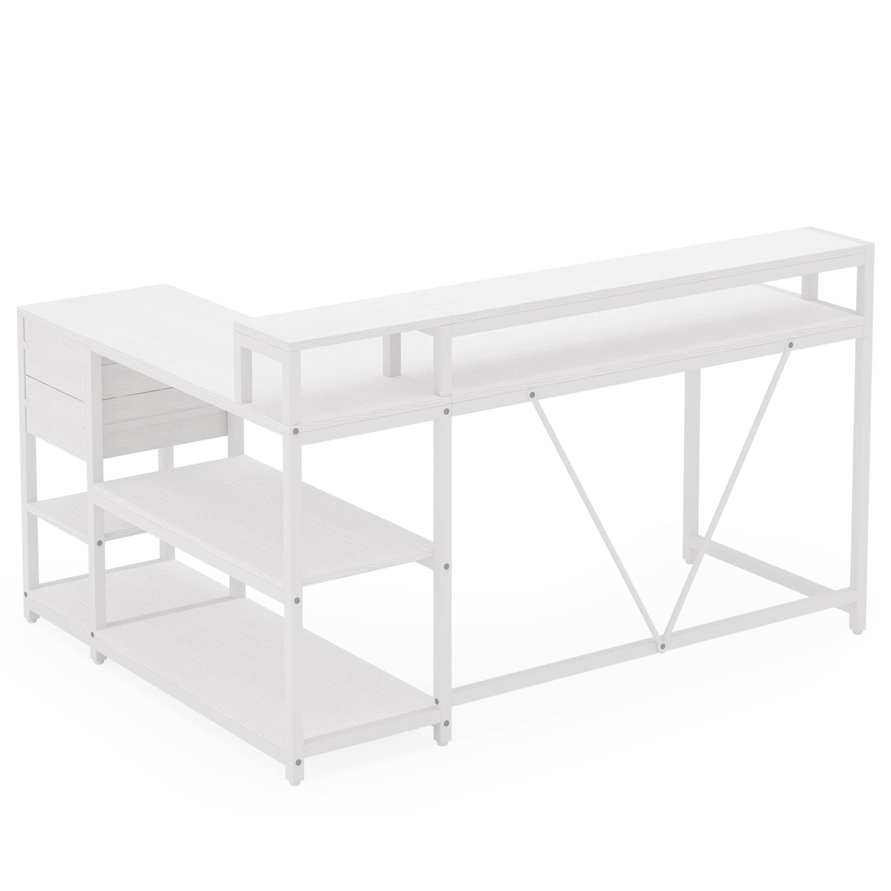 APRILSOUL 55 Inch L Shaped Desk with Monitor Riser Drawers and Storage ...