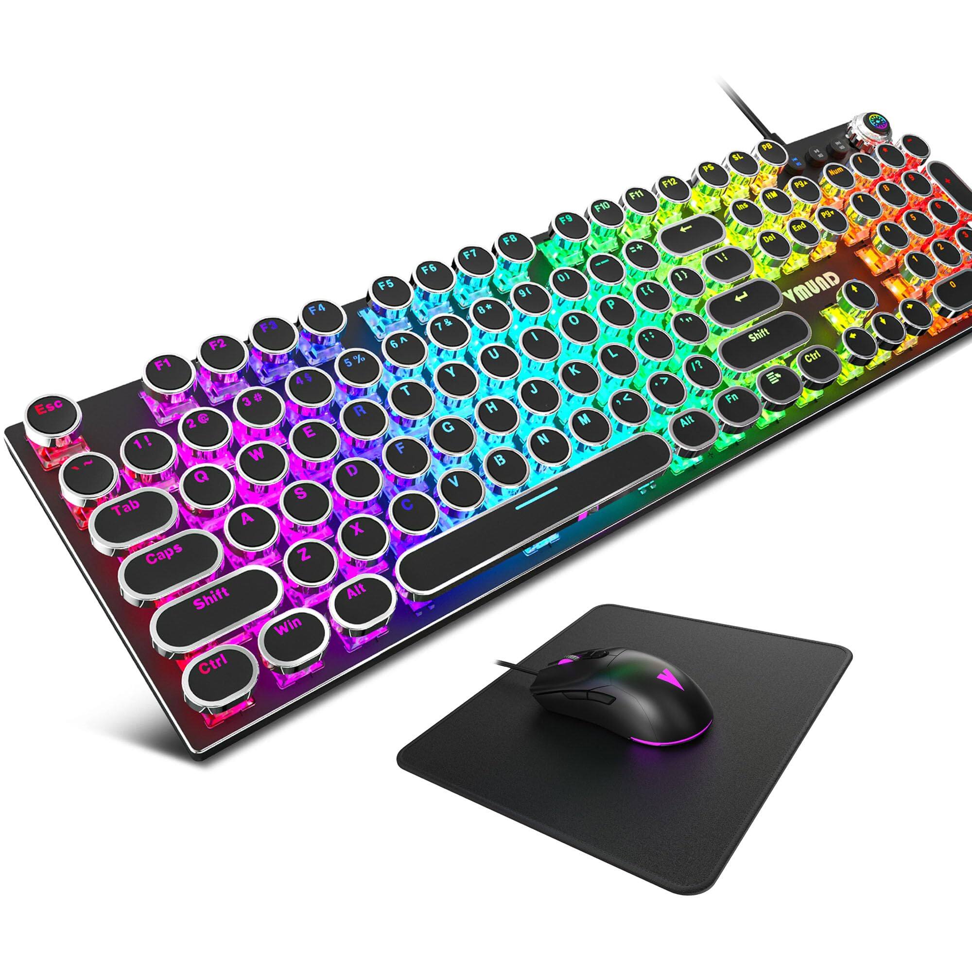 Empire DigiLabs Typewriter Mechanical Gaming And Mouse Combo Rainbow Rgb Backlit Wired Keyboards ...