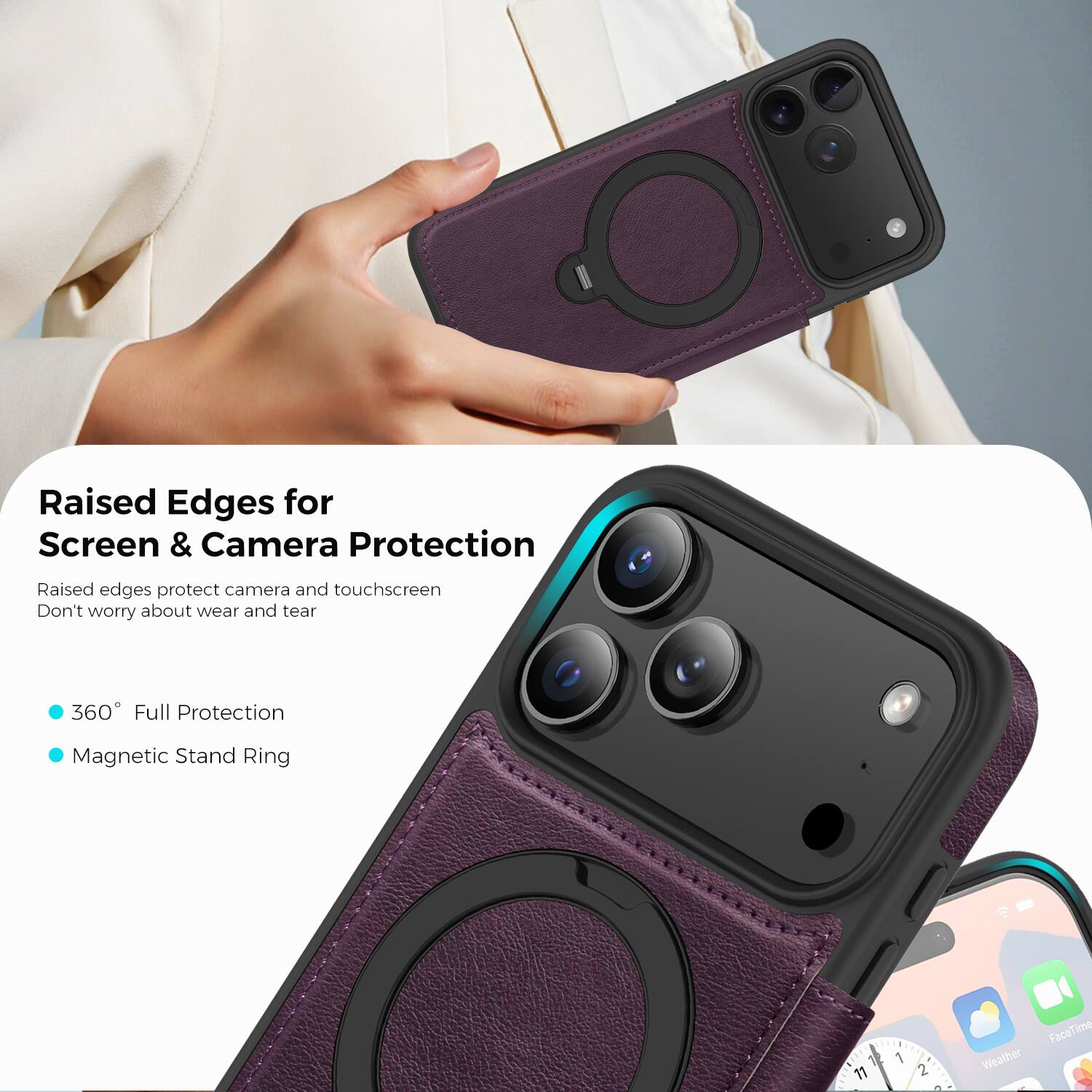 Dteck For Apple iPhone 17 Pro Shockproof Leather RFID Blocking Card ...