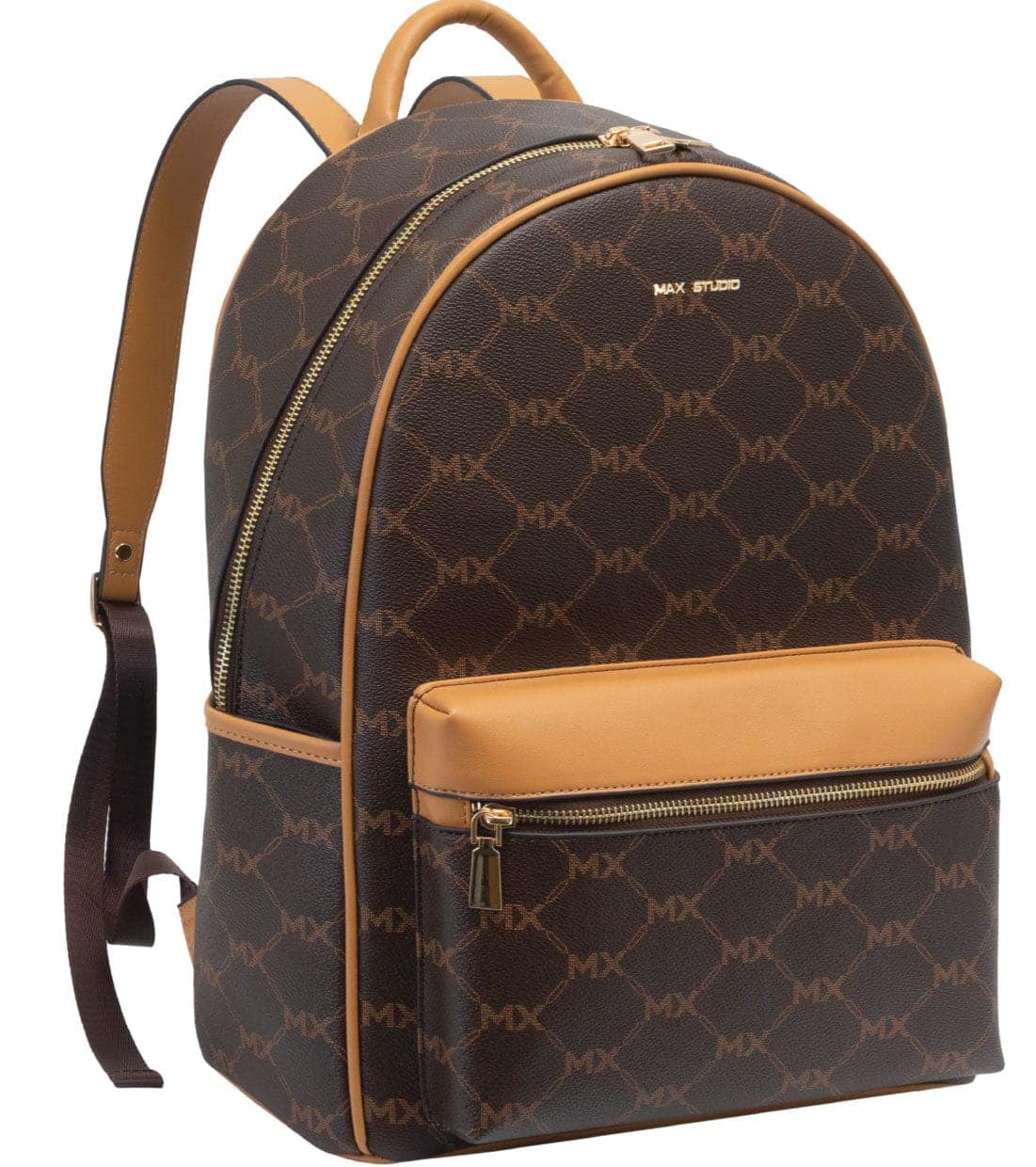 Max Studio 17 Inch Pebble Grain Signature Print Backpack Chocolate Brown/Tan MXH1216-201-CBT ...