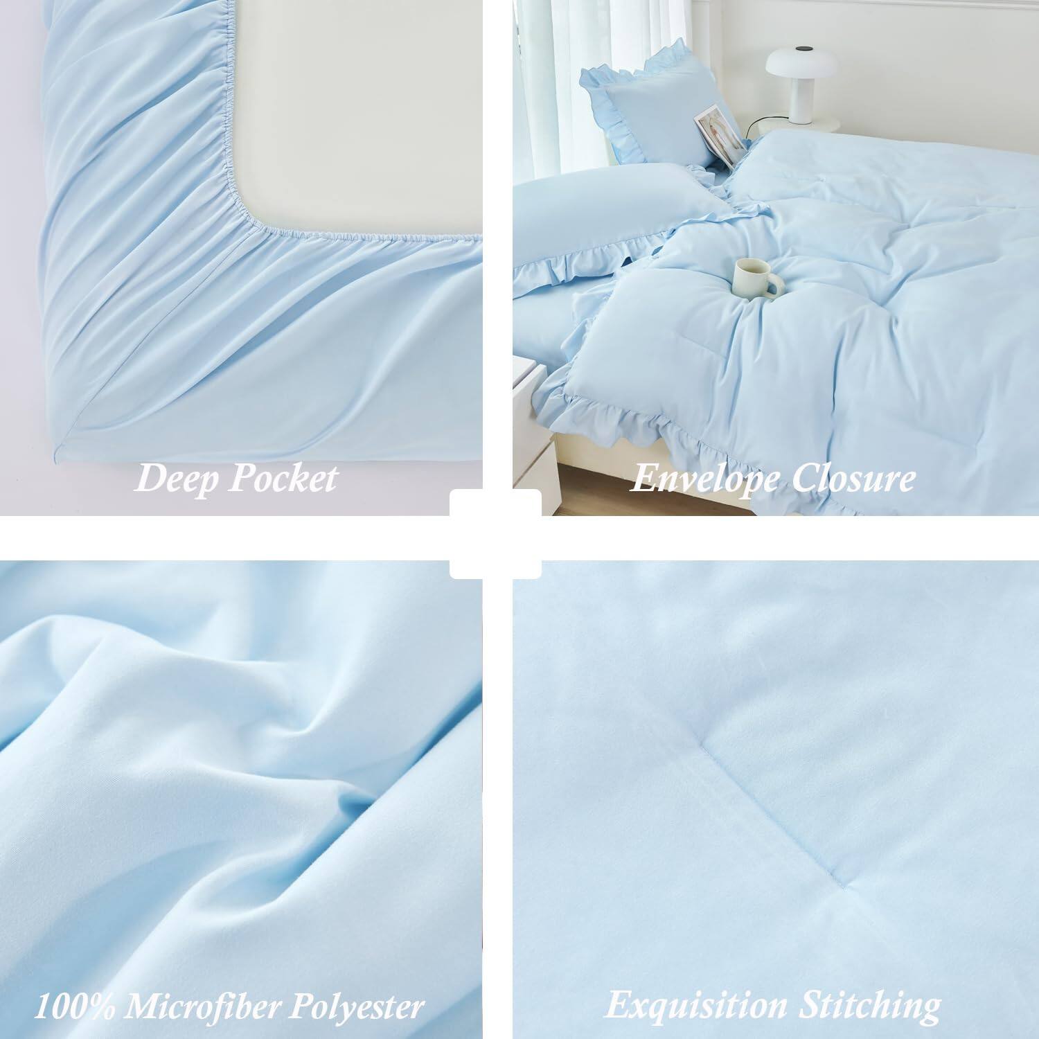 Earthley Blooms 5 Pieces Light Full Bed In A Bag For Ruffle Bedding ...