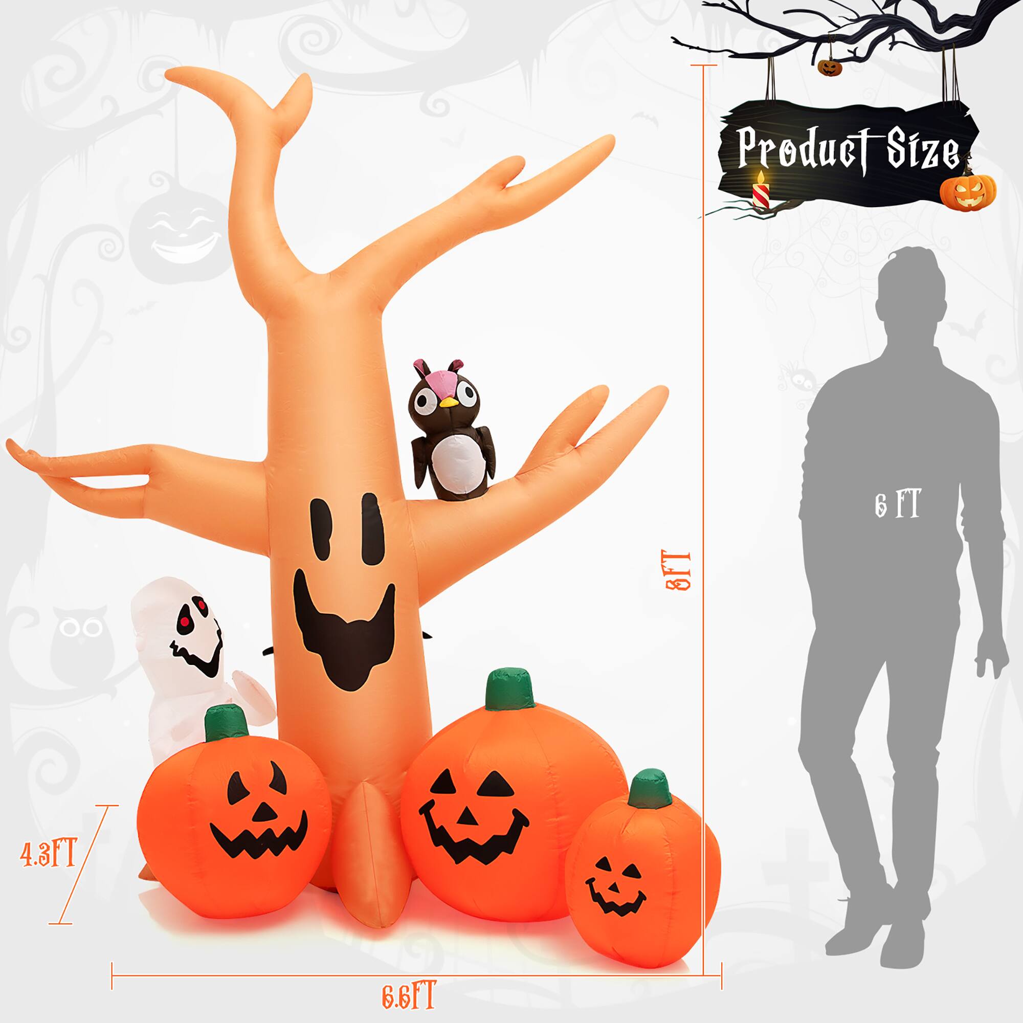 Costway 8 FT Halloween Inflatable Dead Tree w/ Pumpkins Blow up Yard ...