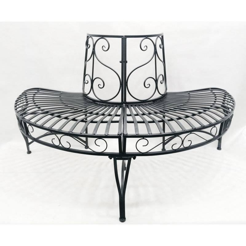 Hivvago Half Circle Outdoor Powder Coated Aluminum Tree Bench Black ...