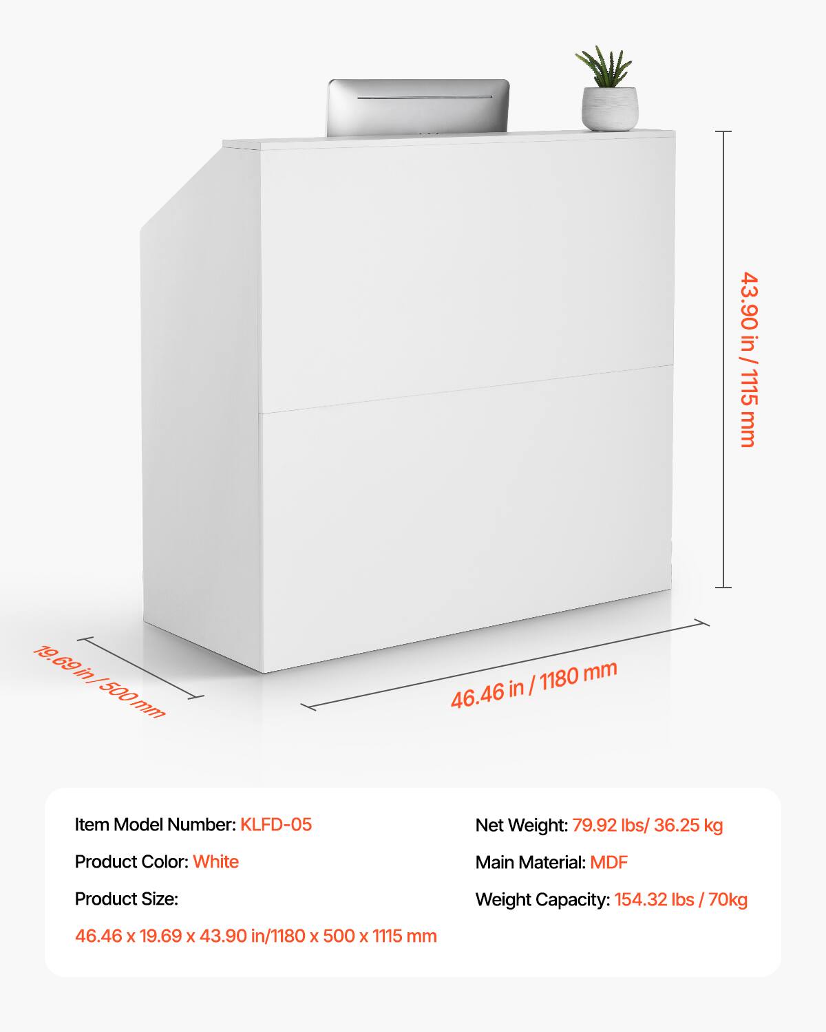 VEVOR Reception Desk, 46 Inch Rectangular Front Counter Table, Office ...