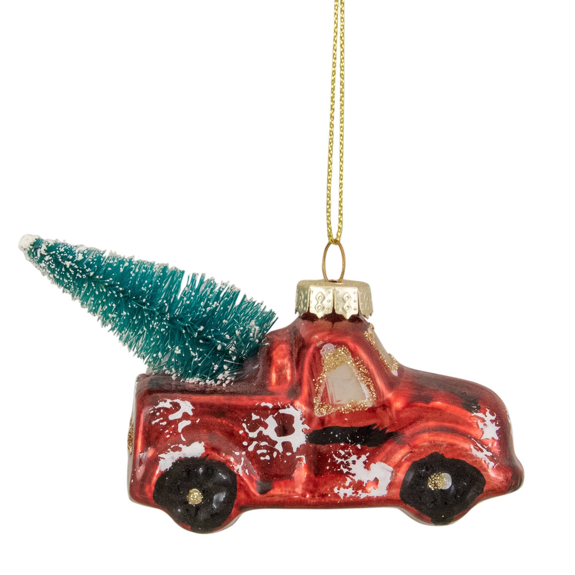 Northlight Metallic Truck with a Sisal Tree Glass Christmas Ornament 3. ...