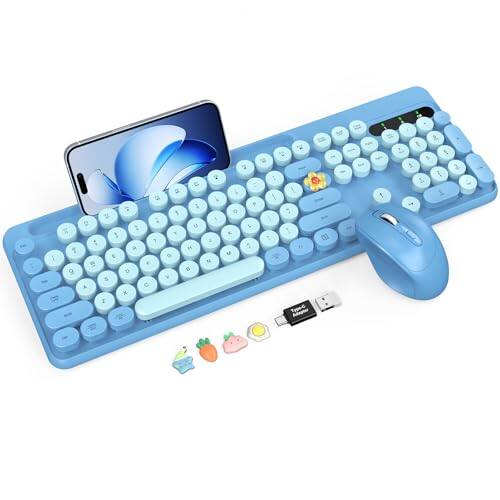 Stamp n Camp Wireless And Mouse Combo Retro Round Keycaps Cute Full ...