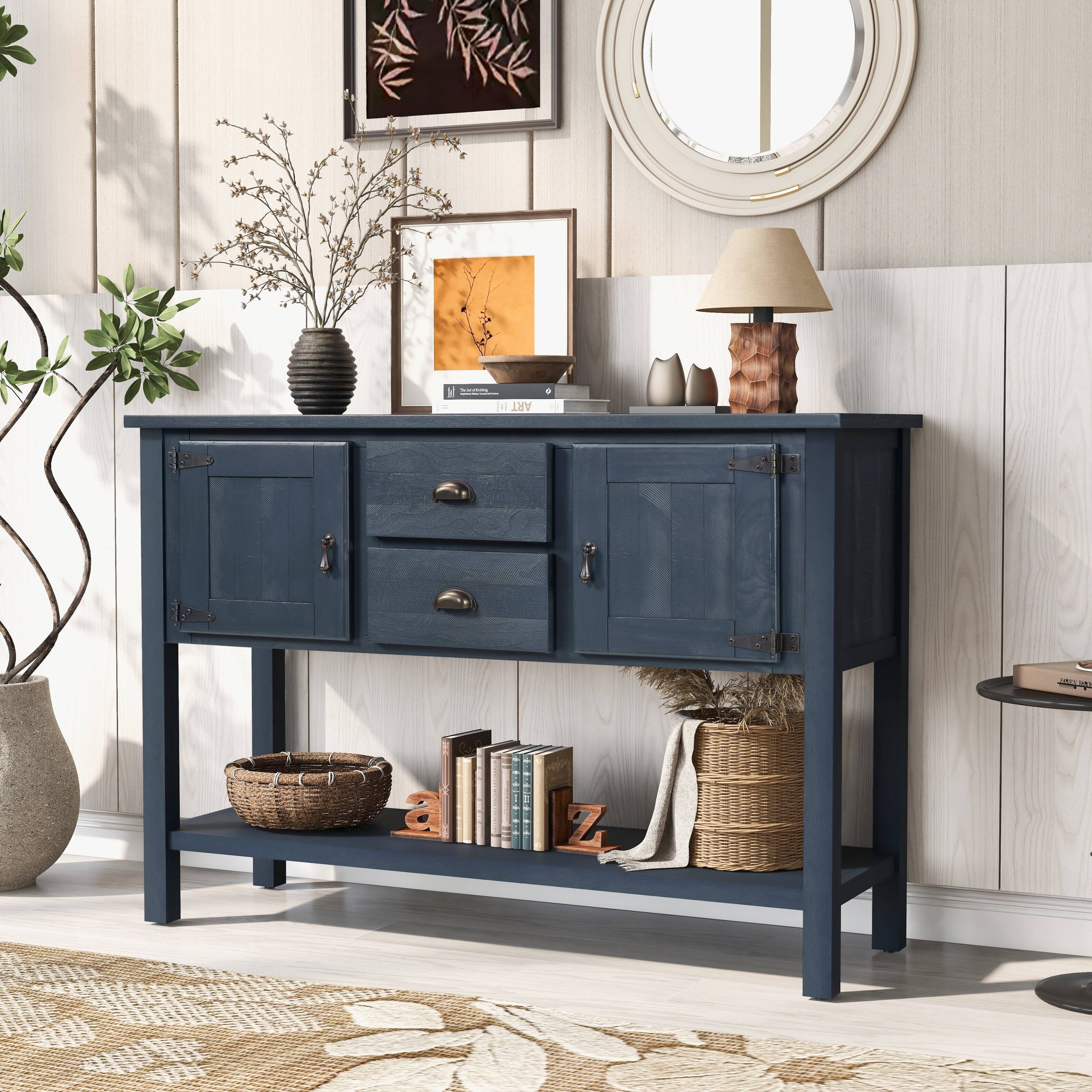 Whisen 46" Retro Console Table, Pine Wood Veneer Buffet Sideboard with ...