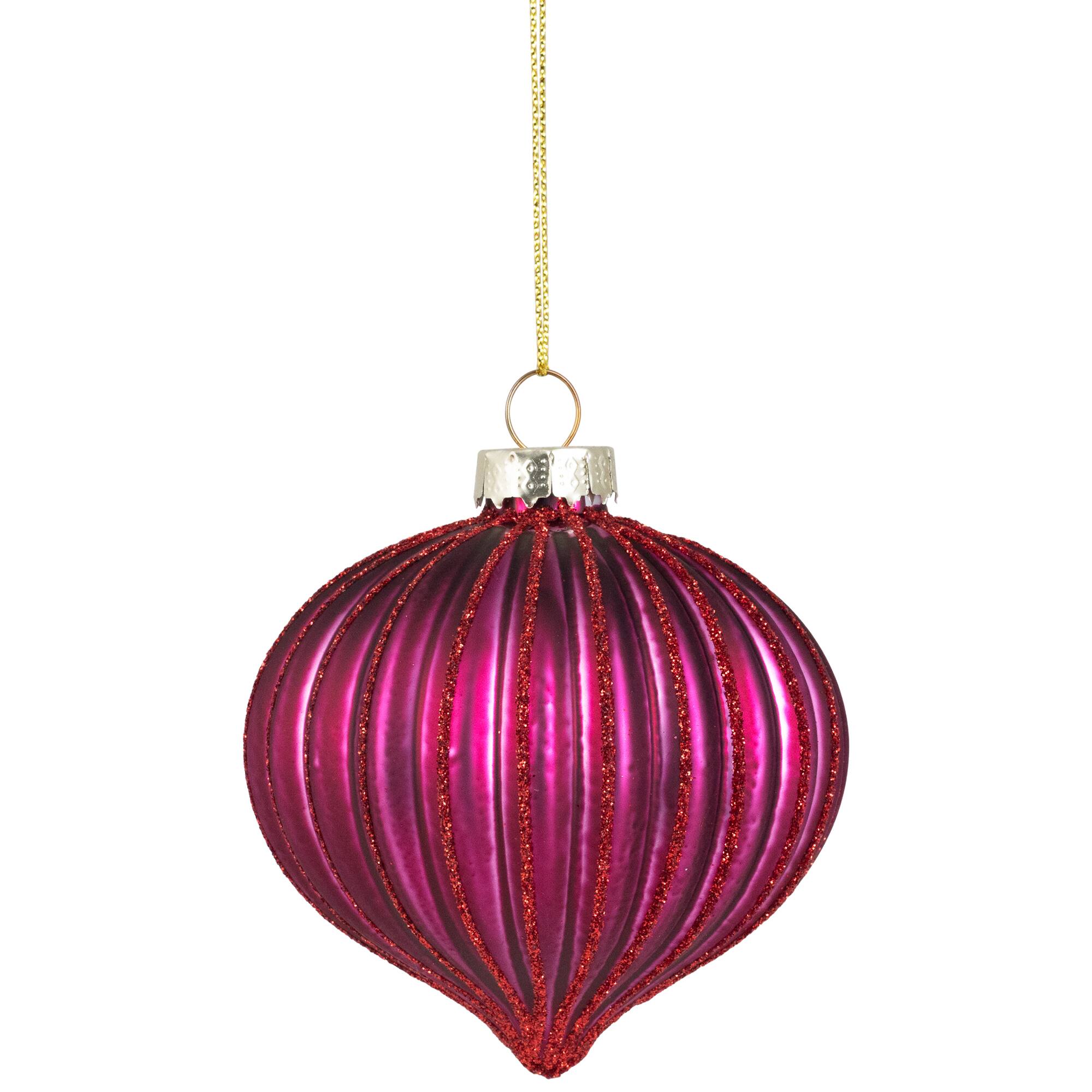 Northlight Glittered Onion Glass Christmas Ornaments 3.25" Maroon 4ct ...