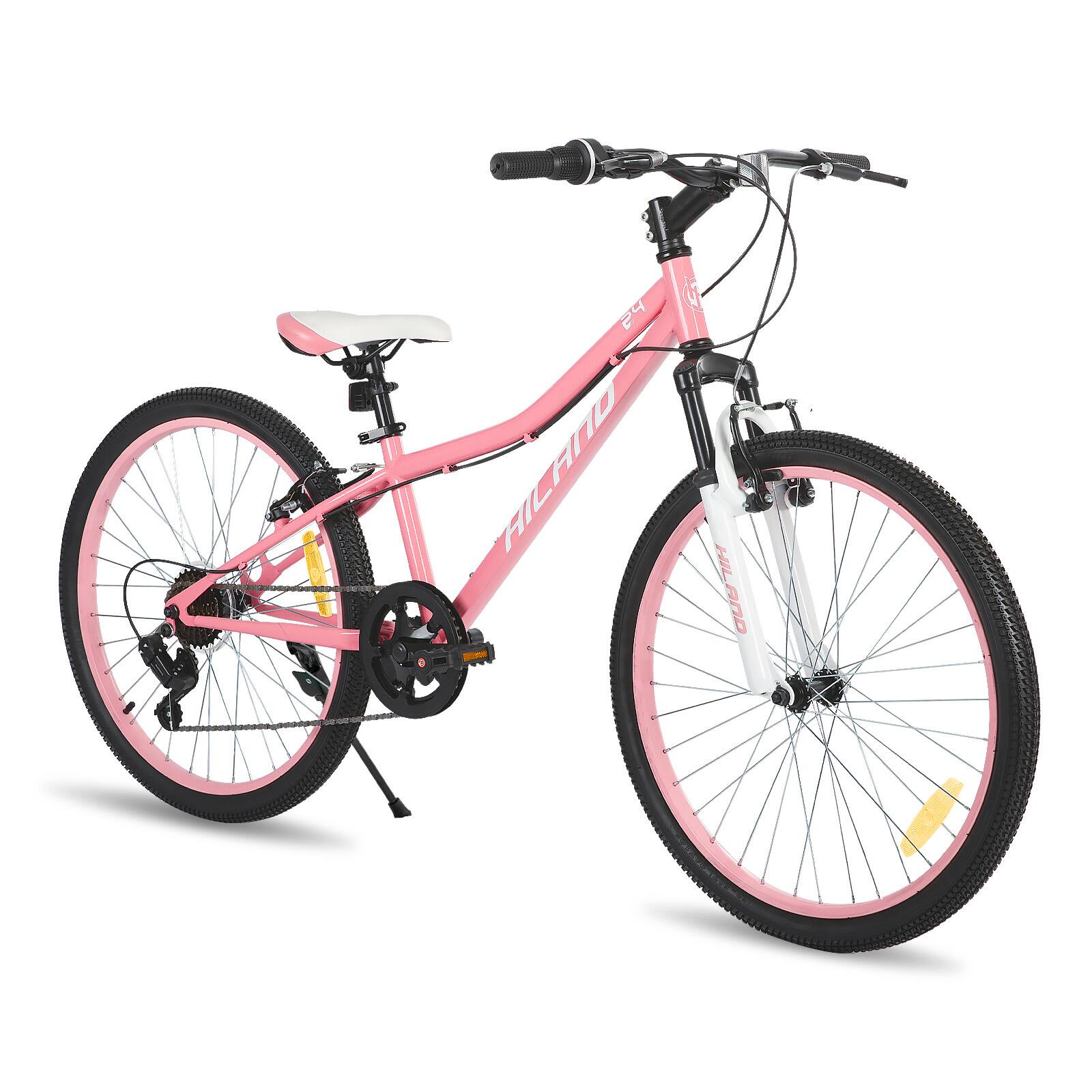 HILAND 24 Inch Mountain Bike for Boy Girl with Suspension Fork, 7 Speed ...