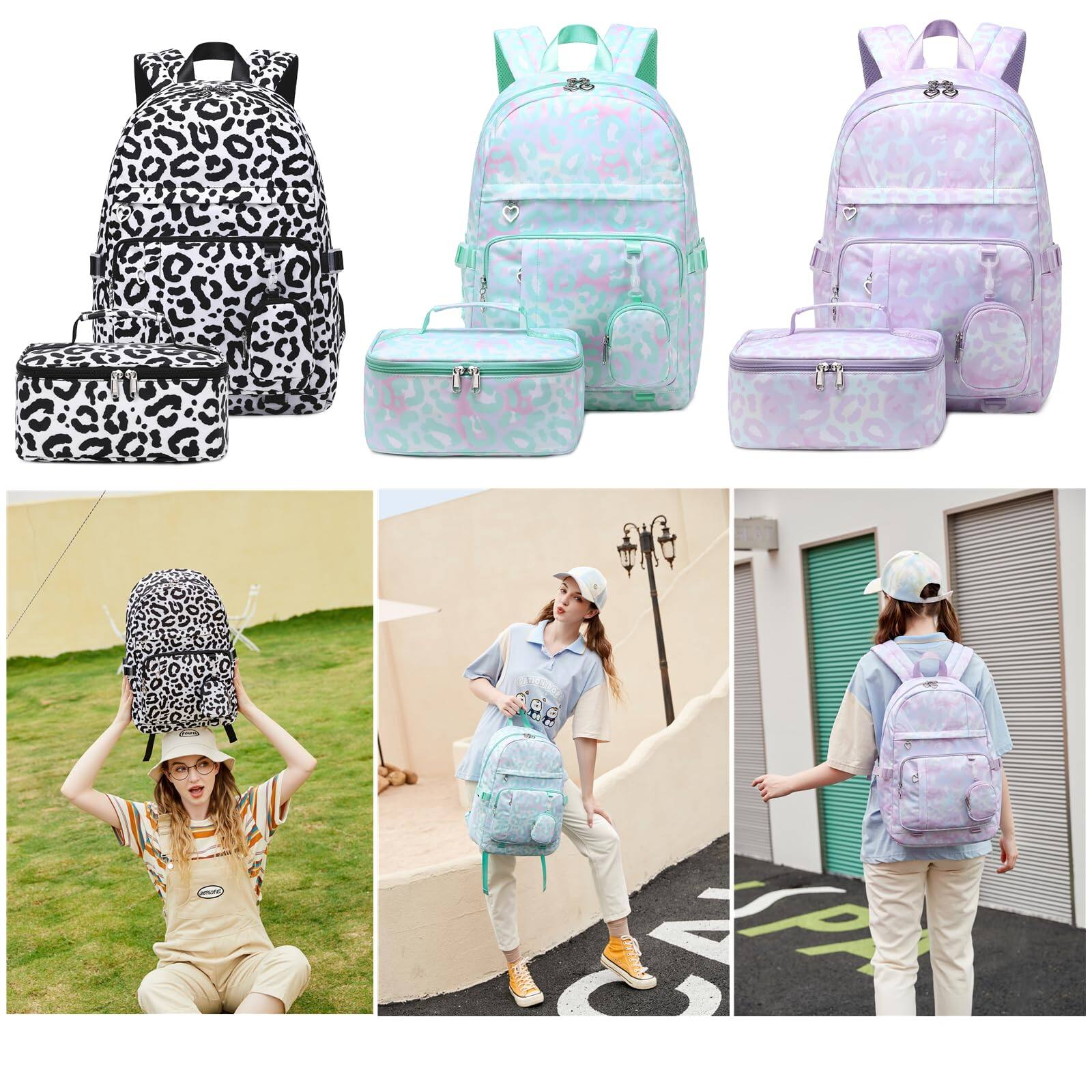 Live At Space Leopard Backpack For Multi Pocket School Bags With Lunch ...