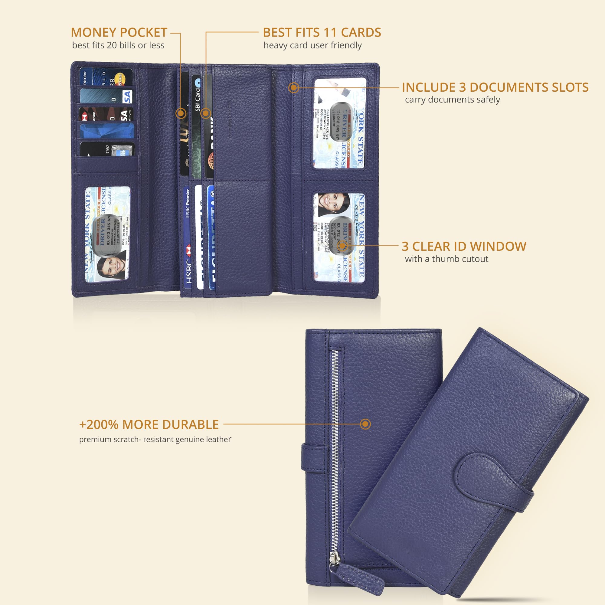 Jadie Link Real Leather Women Wallet Rfid Blocking trifold Card Holder ...