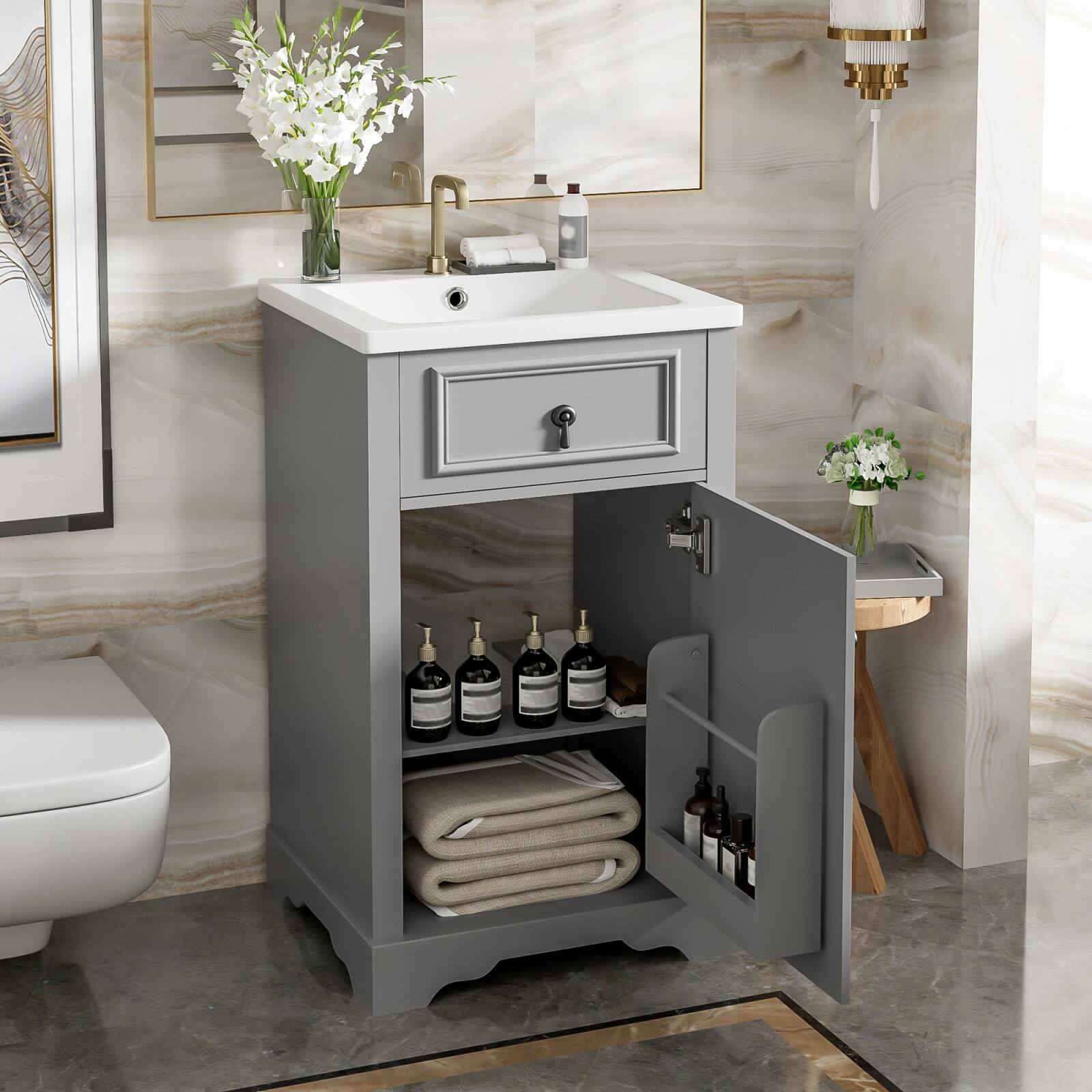 20'' Bathroom Vanity with Ceramic Sink, Soft Close Door, Adjustable ...