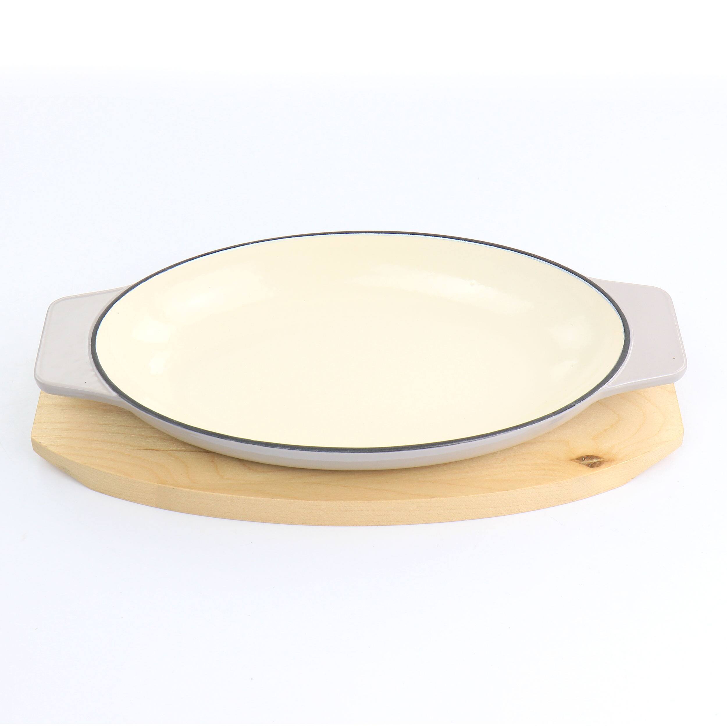 Martha Stewart Enameled Cast Iron 2 Piece Au Gratin Birch Wood Trivet ...