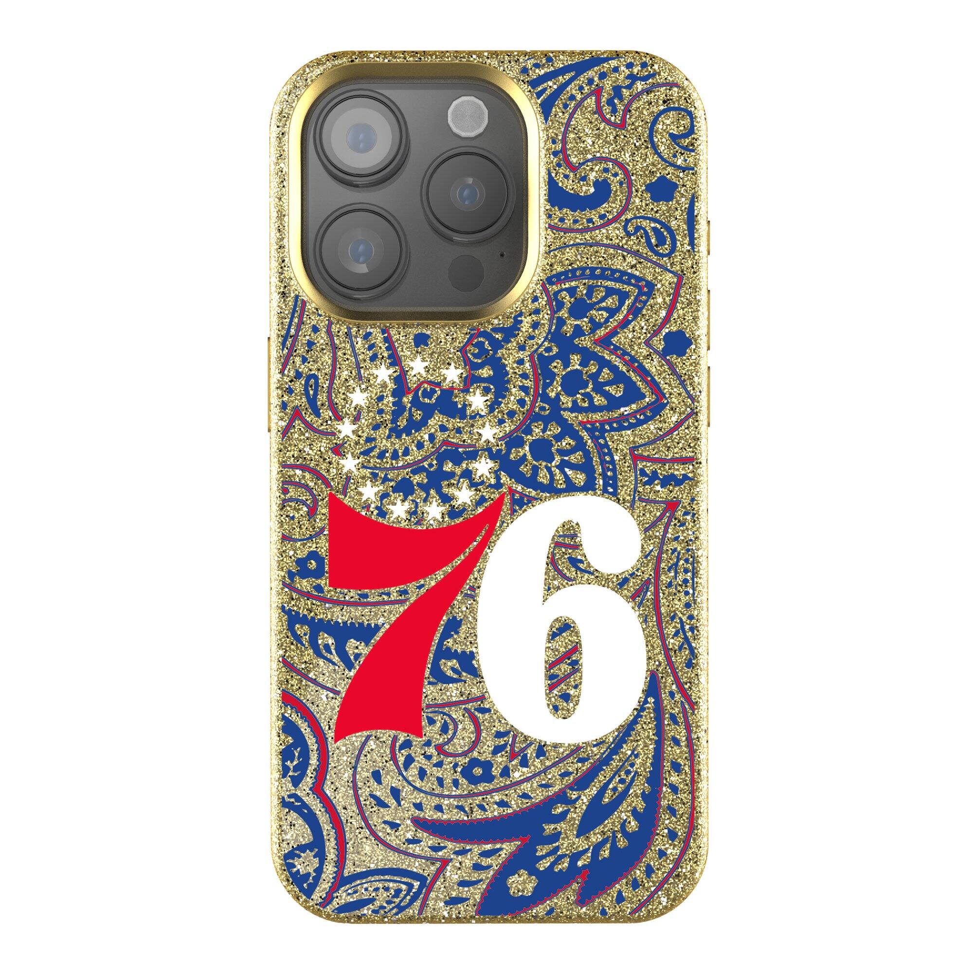 Keyscaper NBA Philadelphia 76ers Paisley Bling iPhone Case 14 Plus Gold ...