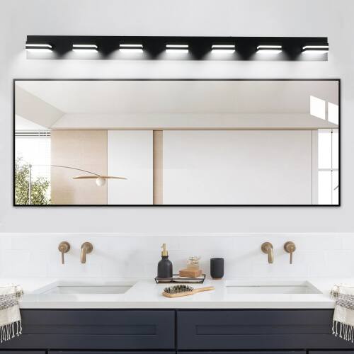 Front. LUCKY ONE - 7-Light Black LED Vanity Light, Wall Mount Sconce ...