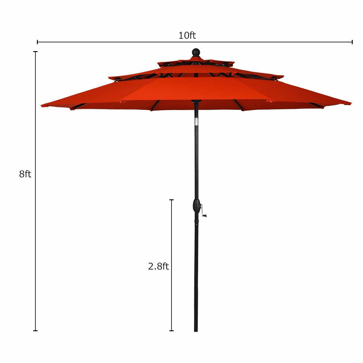 Gymax 10ft 3 Tier Patio Market Umbrella Aluminum Sunshade Shelter ...