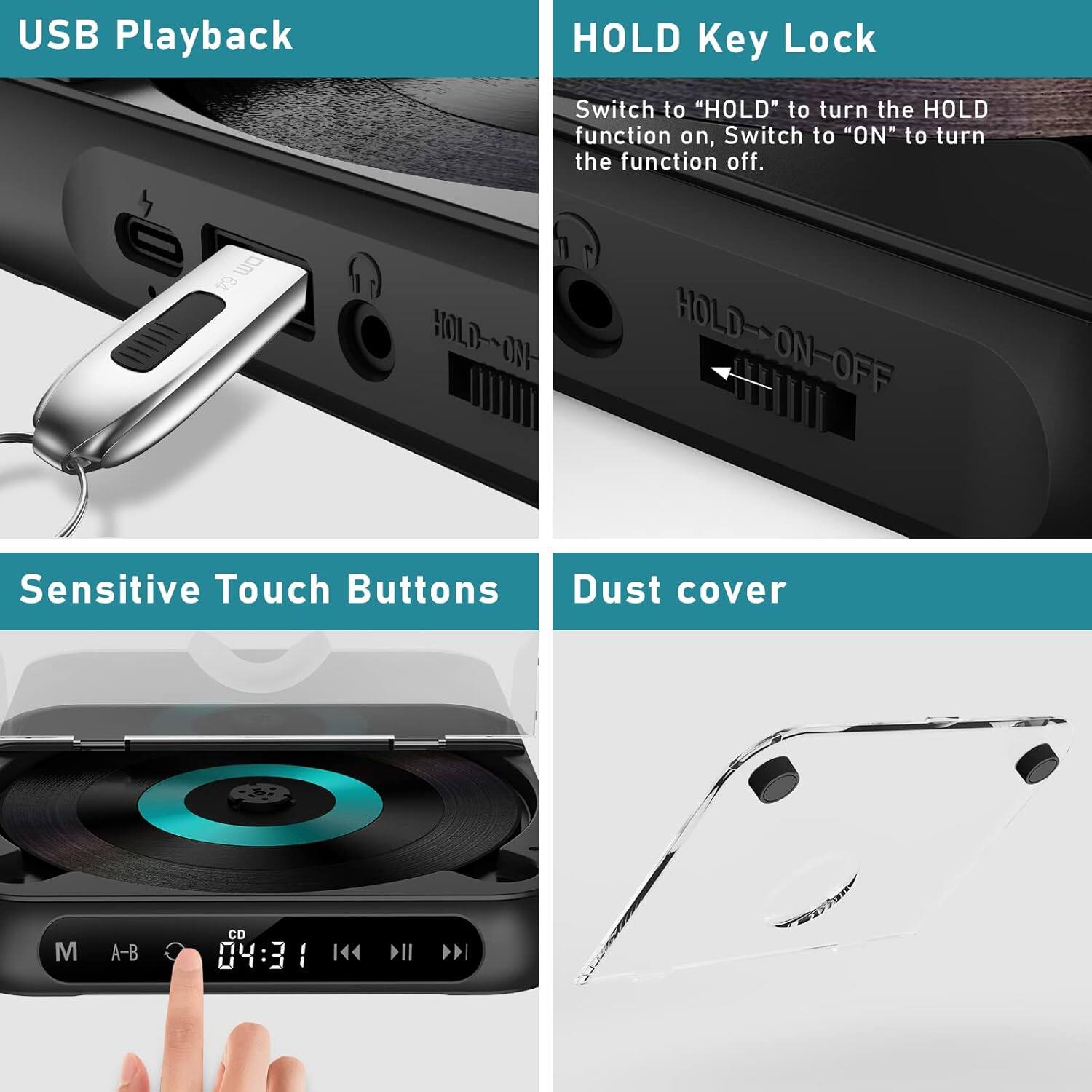 Skanty Furniture Portable CD Player,Mini CD Player with Bluetooth ...