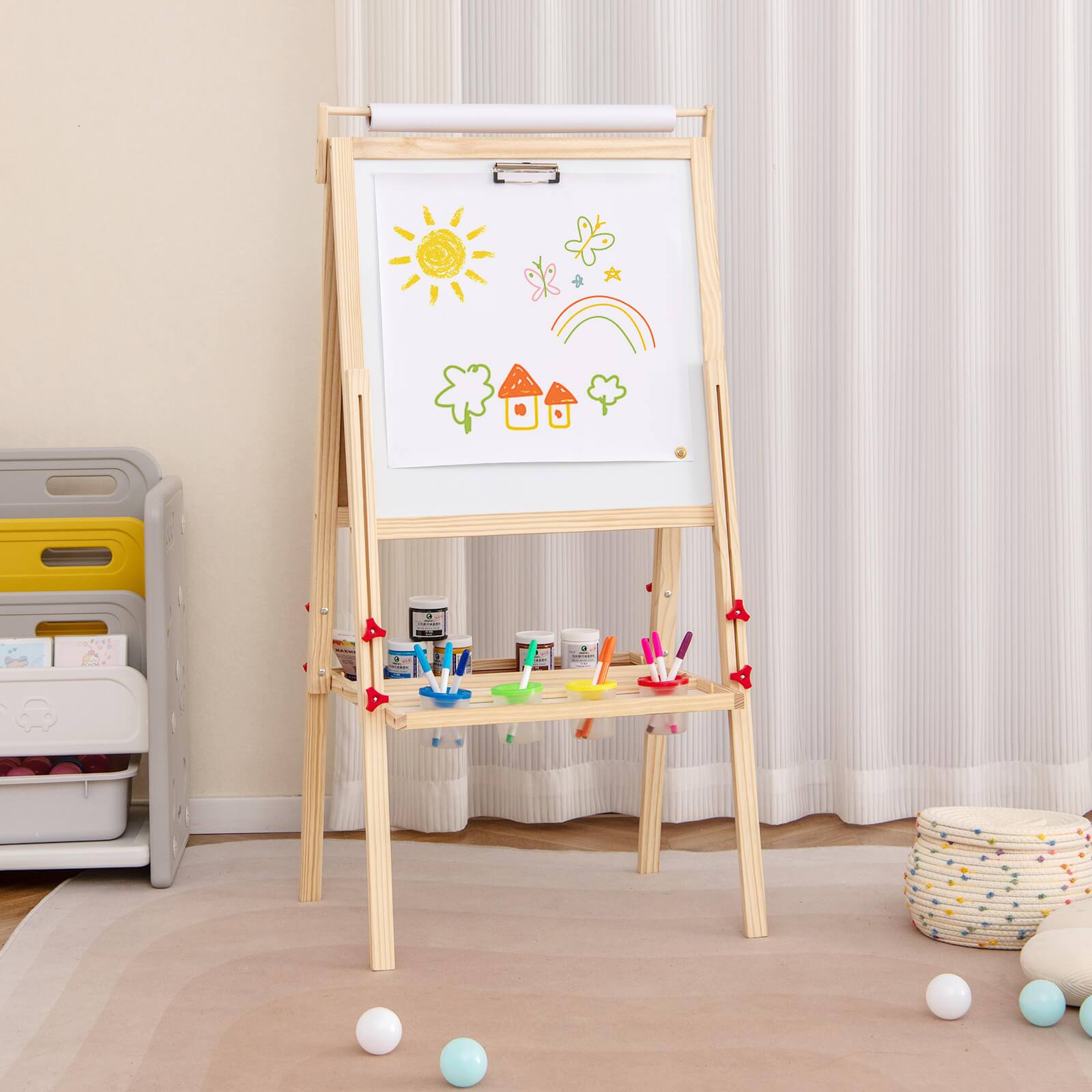 Costway 3 in 1 Art Easel for Kids with Magnetic Chalkboard & Whiteboard ...