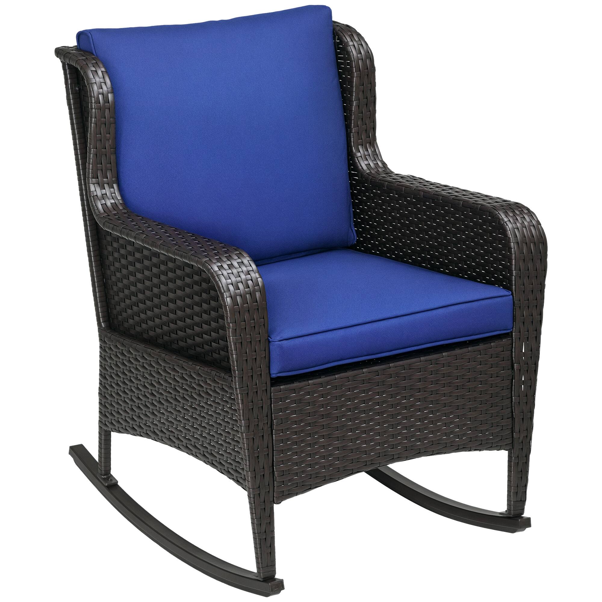 Outsunny Outdoor Wicker Rocking Chair with Wide Seat, Thick Cushions ...