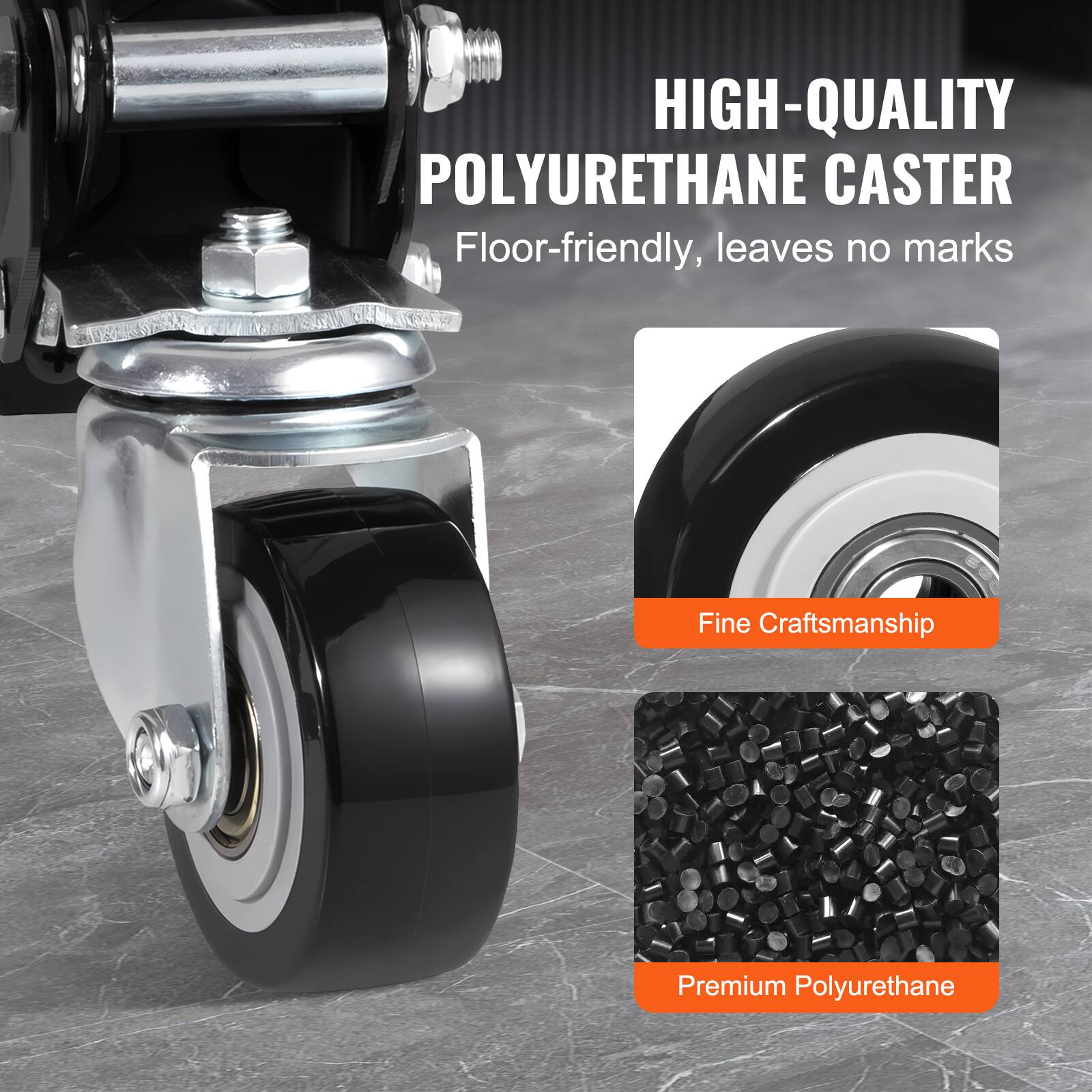 HIGH-QUALITY POLYURETHANE CASTER Floor-friendly, leaves no marks Fine ...