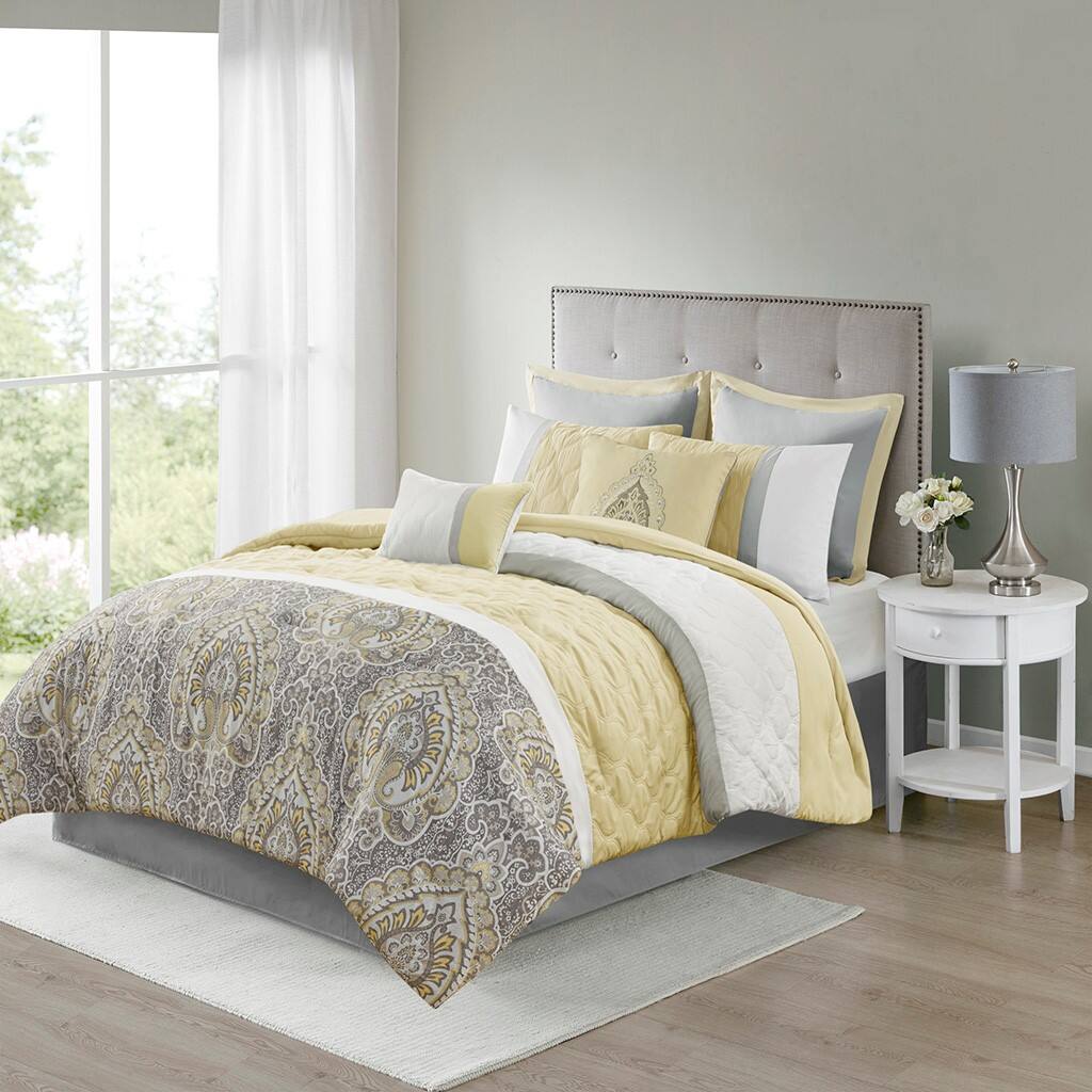 Gracie Mills Ronny 8 Piece Damask Inspired Comforter Set Yellow 4720 ...