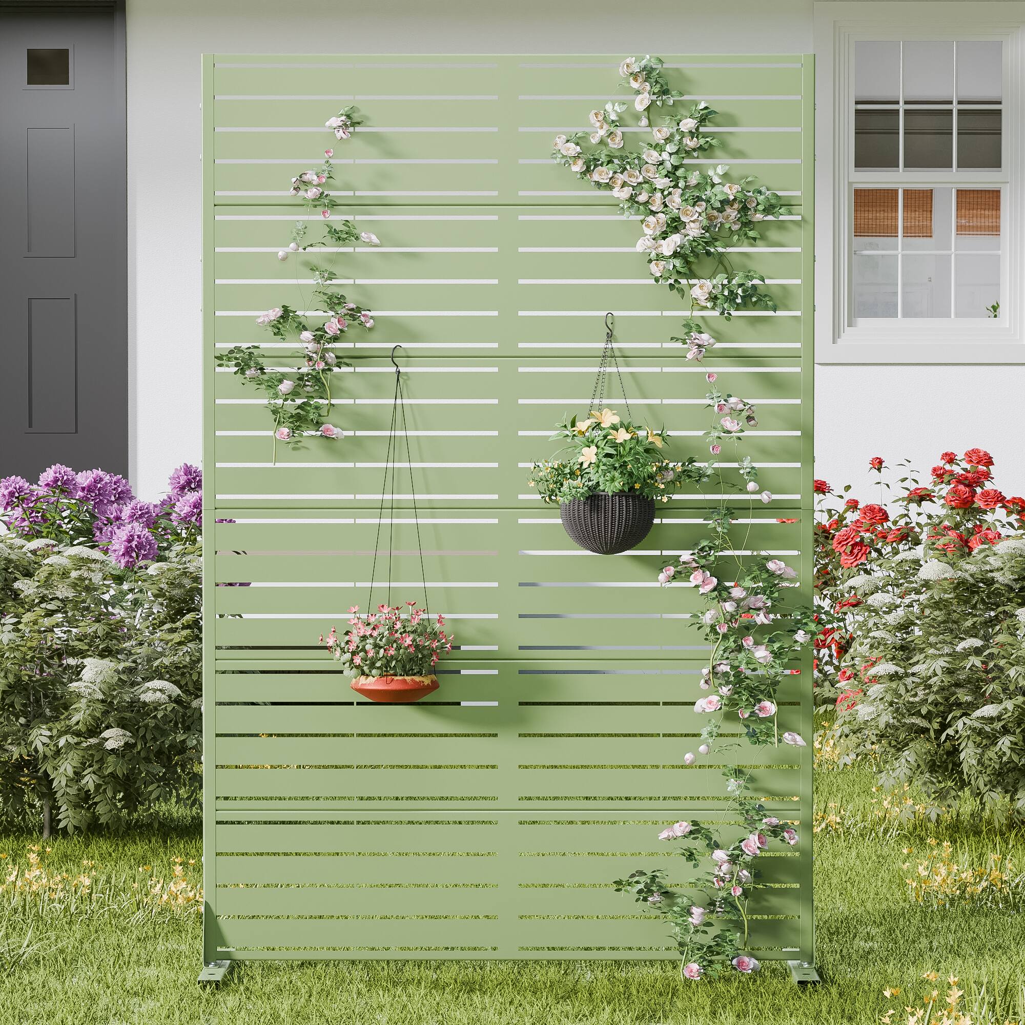 PexFix 72 in. x 47 in. Louvered Pattern Metal Outdoor Privacy Screen ...