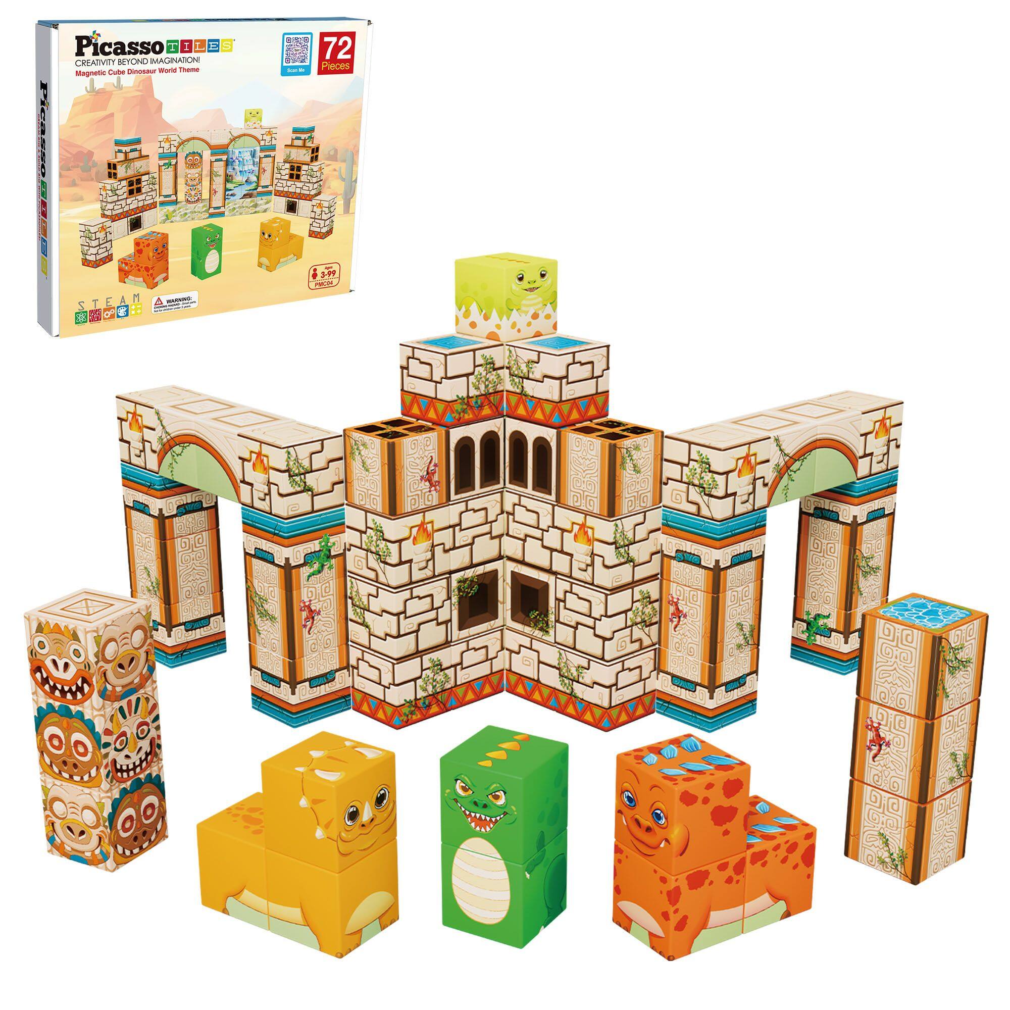 PicassoTiles 72 PC Magnetic Blocks Dinosaur World Theme, Magentic ...