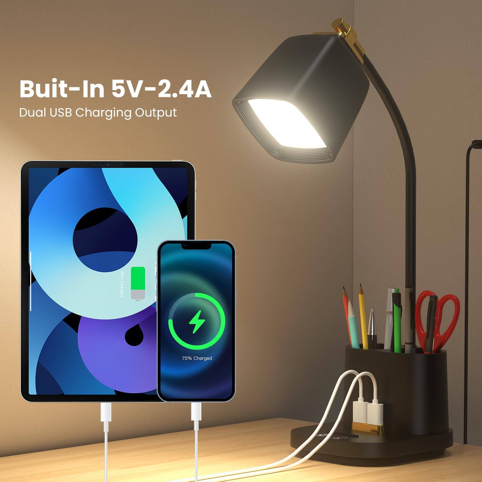 Cedar Assembly Desk Lamp With Usb Charging Port & Pen Holder Led Light ...