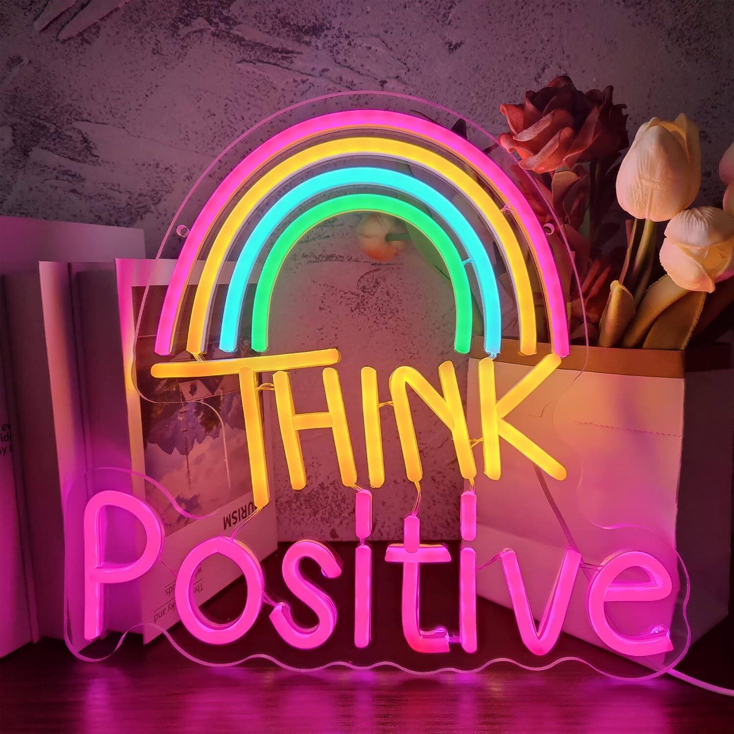 Auledio Think Positive Neon Sign, Think Positive Led Rainbow Neon Sign ...