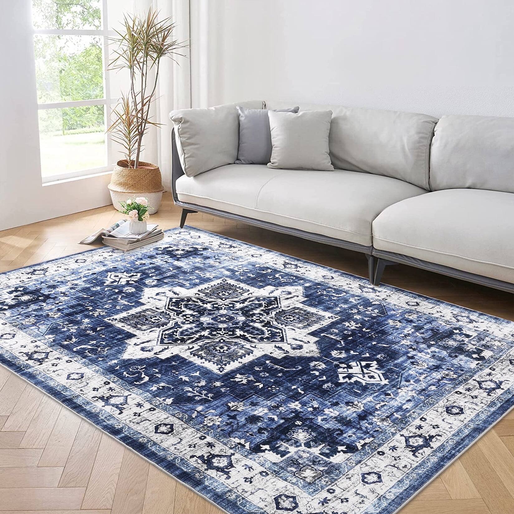 Homhougo 4 x 6 Washable Medallion Area Rug, Non Slip Low Pile, Soft ...