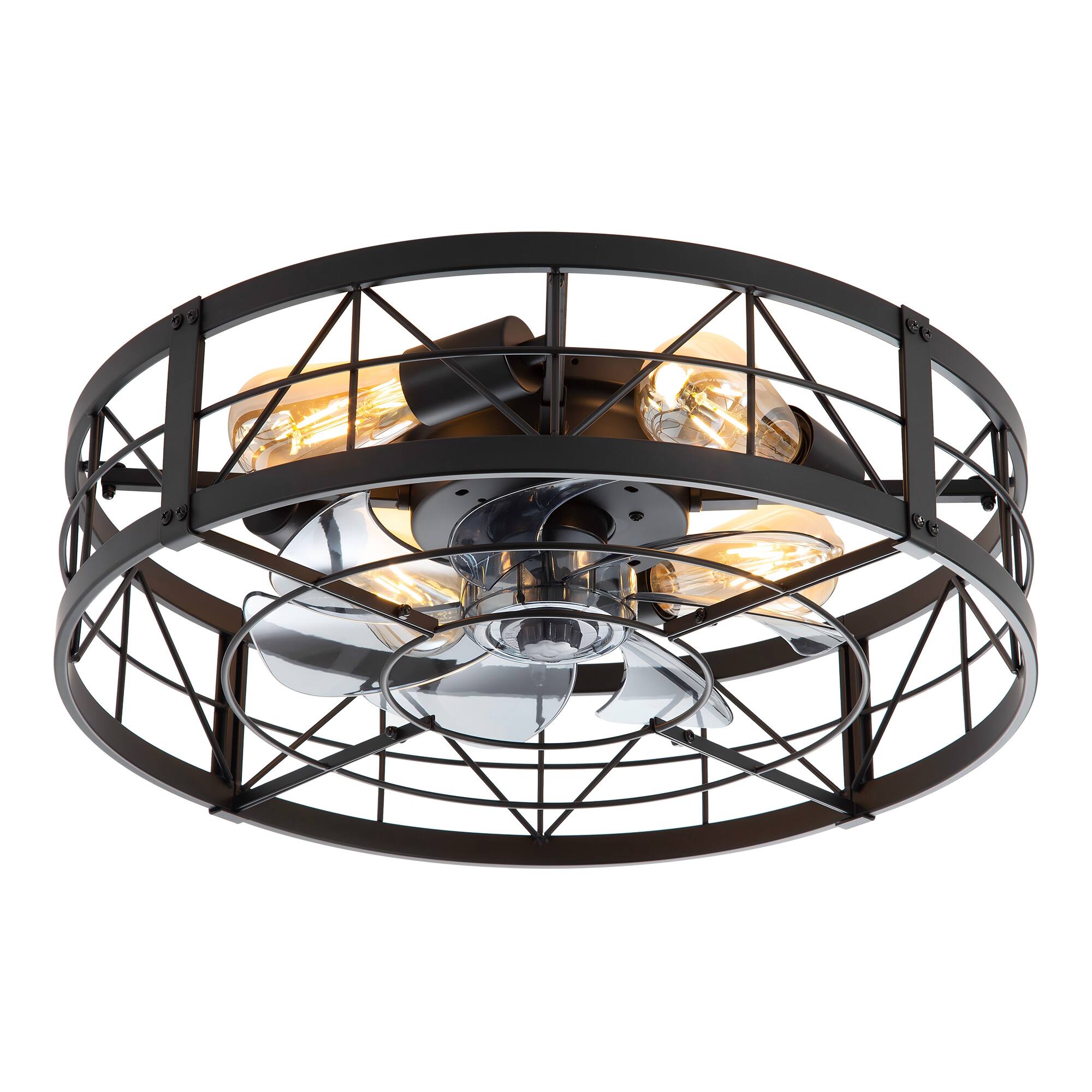 Breezary 20" Low Profile Caged Ceiling Fan with Remote, 7 ABS Blades, 6 Speeds DC Motor, 4×E26 ...