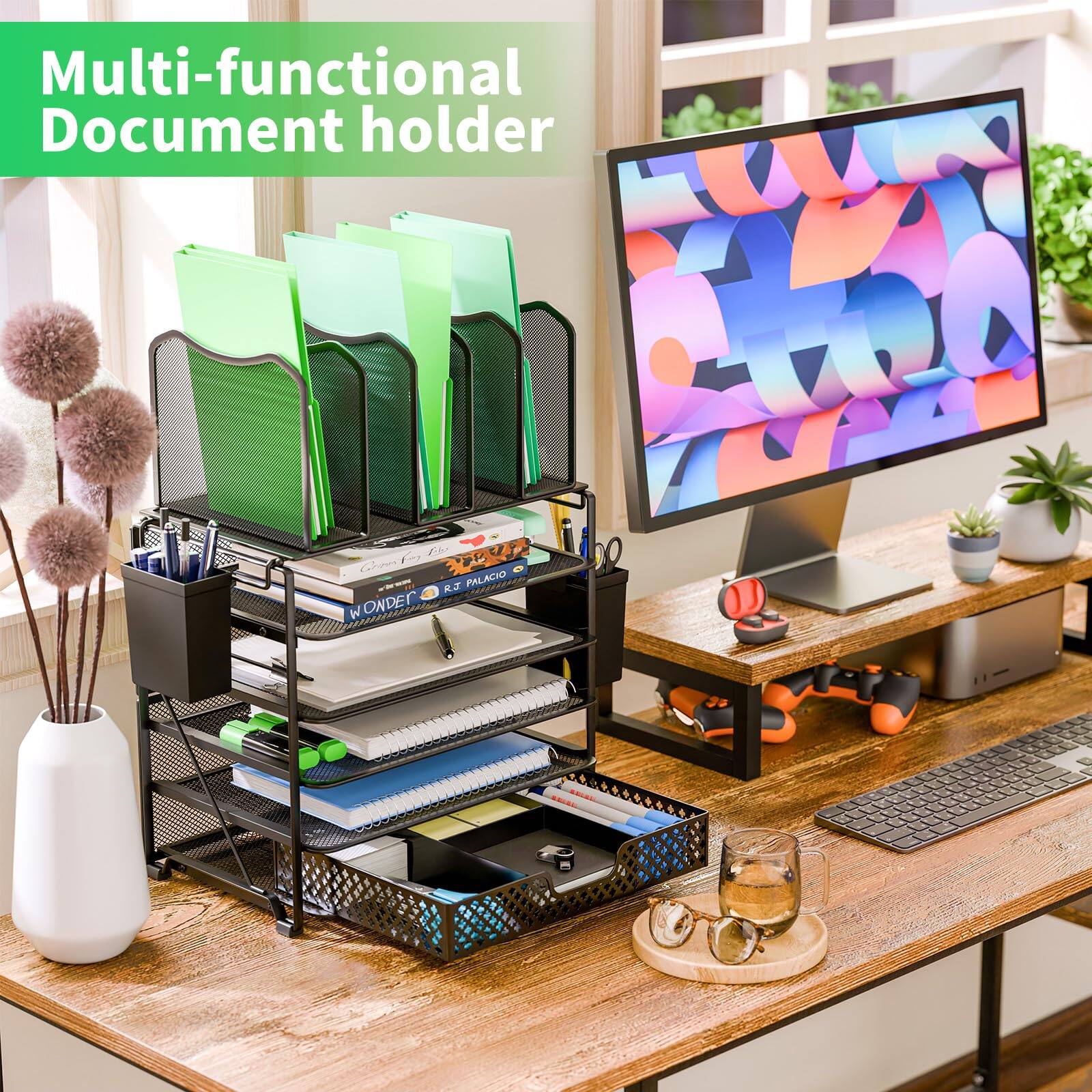 Dapper Styles 5 Tier Mesh Desk File Organizer Paper Letter Tray Holder ...