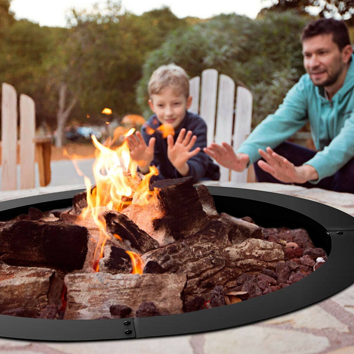 Costway 36 Inch Round Steel Fire Pit Ring Liner DIY Wood Burning Insert ...