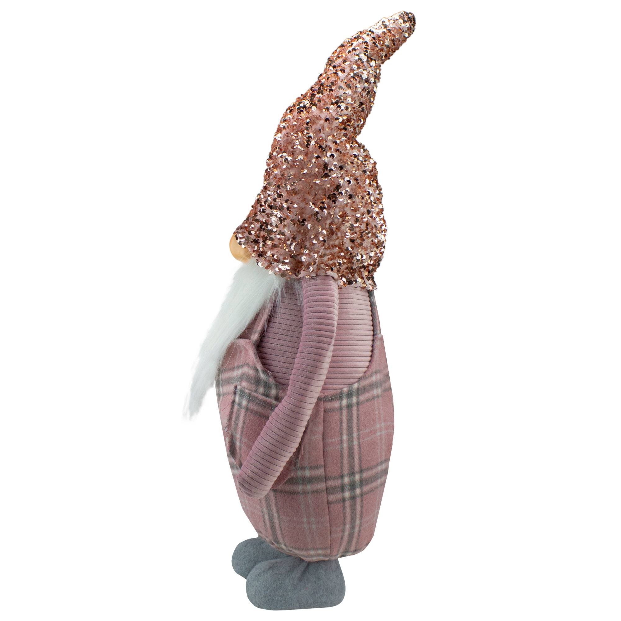 Northlight Tall Christmas Gnome Figure with Plaid Overalls Sequin Hat ...