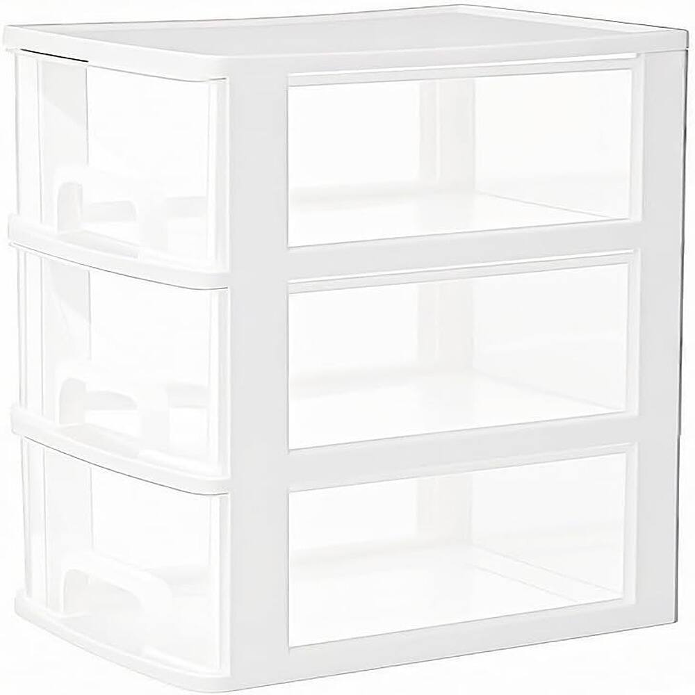 RTMB White plastic three drawer storage organizer, compact desktop ...