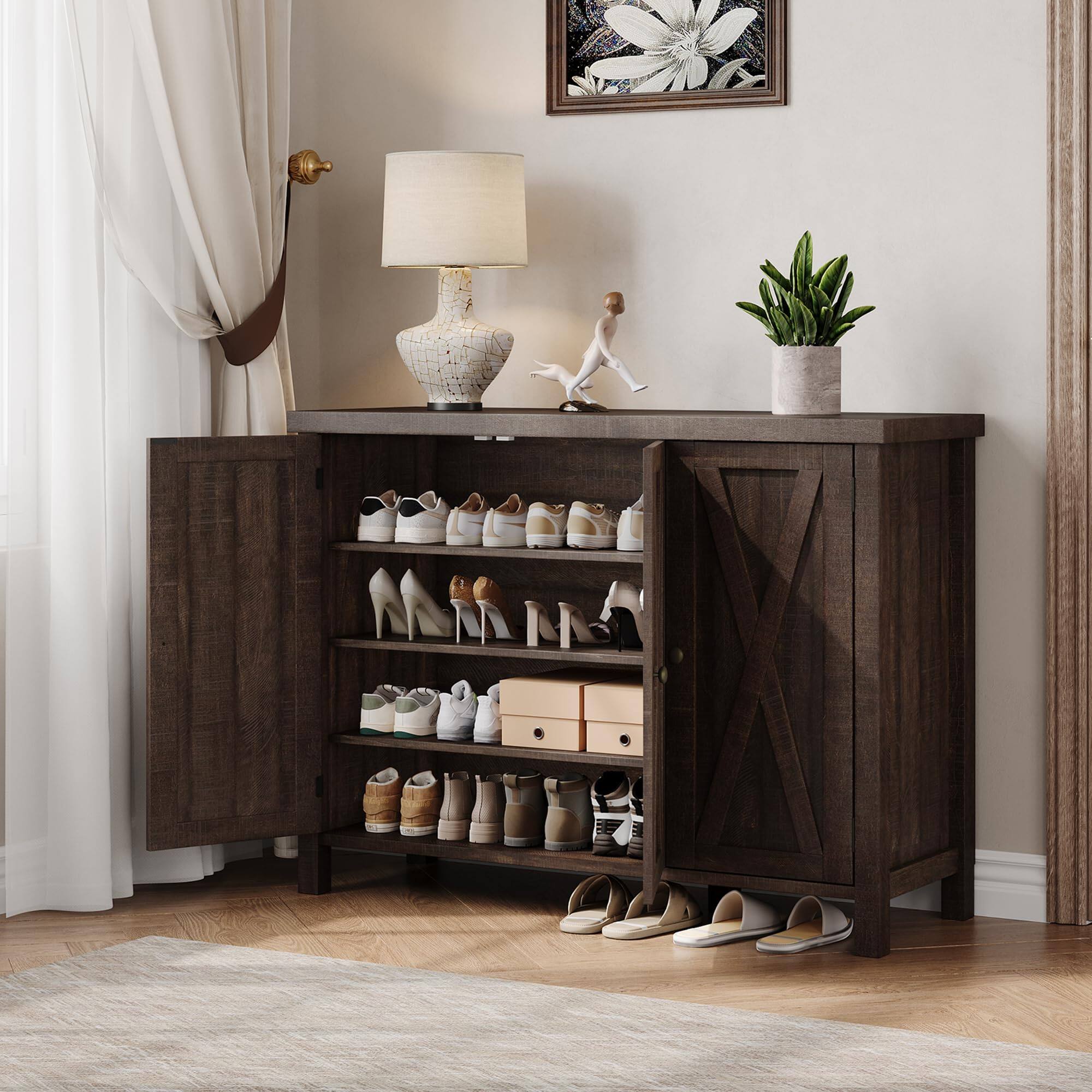 Acekool Shoe Cabinet with Doors, Farmhouse 35 in Shoe Storage Cabinet ...