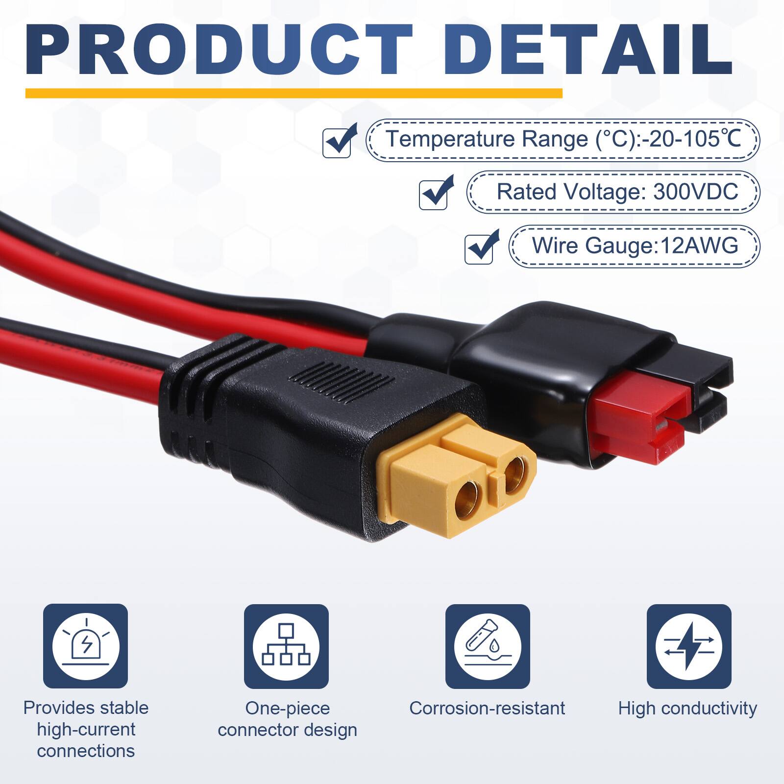 Unique Bargains 300VDC XT60 Extension Cable, XT60 Female to Battery ...