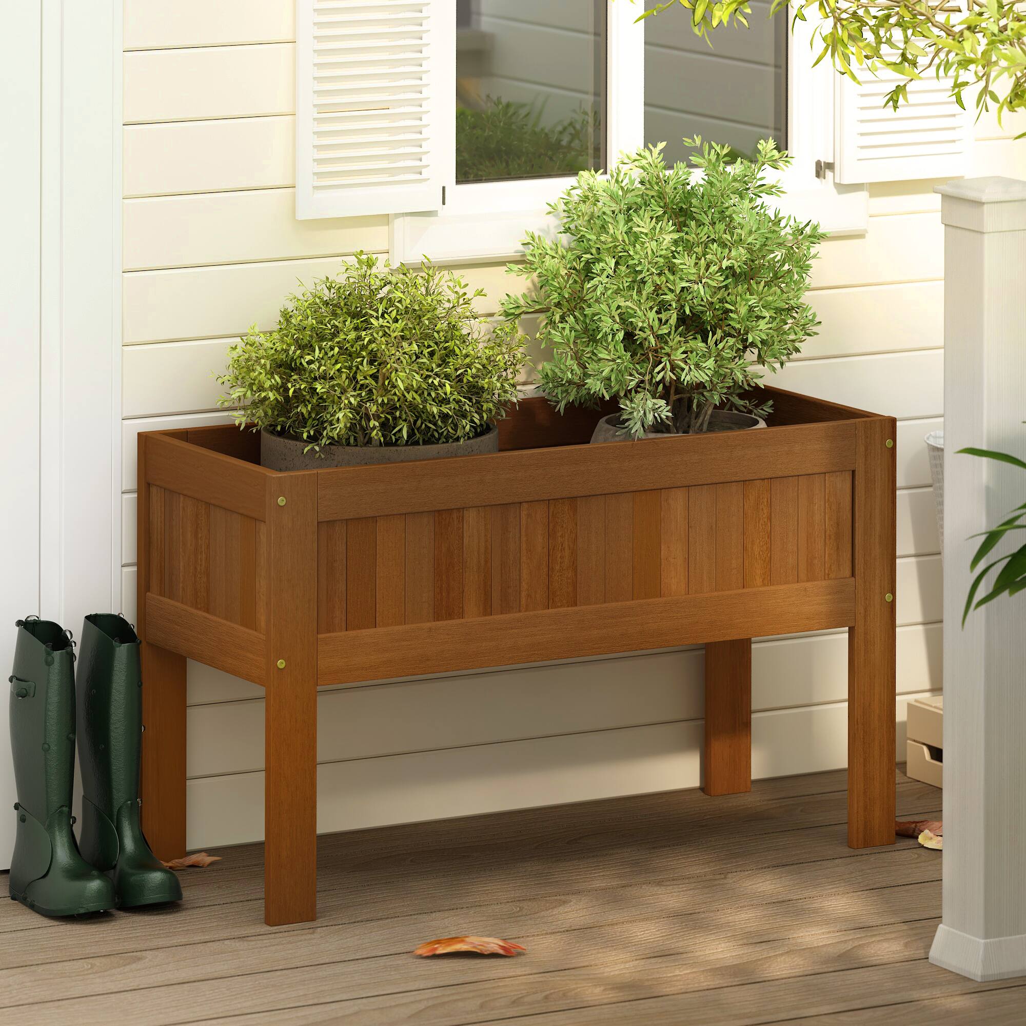 Furinno Tioman Outdoor Elevated Standing Planter Box, Raised Garden Bed ...
