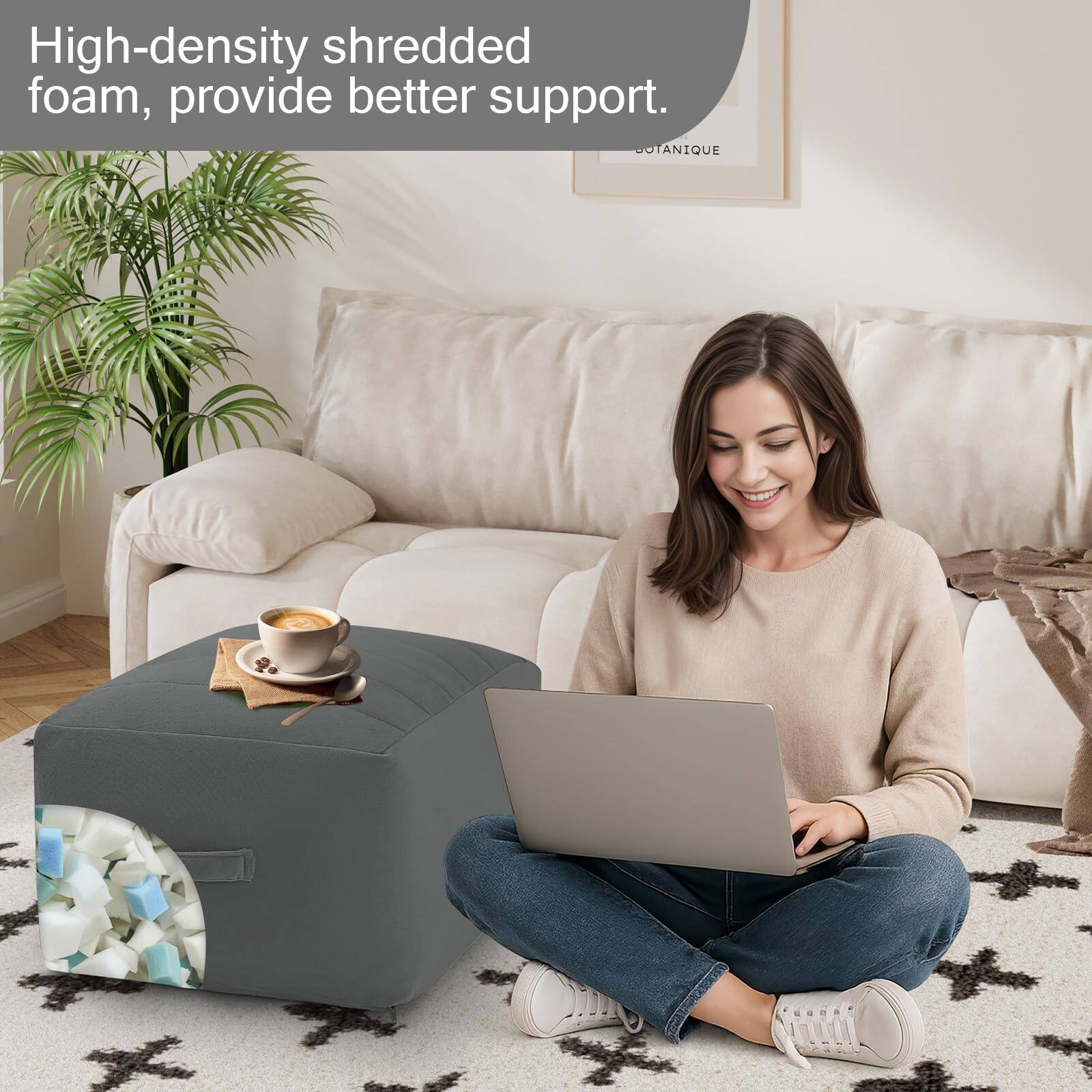 JETRANSPORT Square Stuffed Pouf Ottoman Foot Rest Floor Stool Foam ...